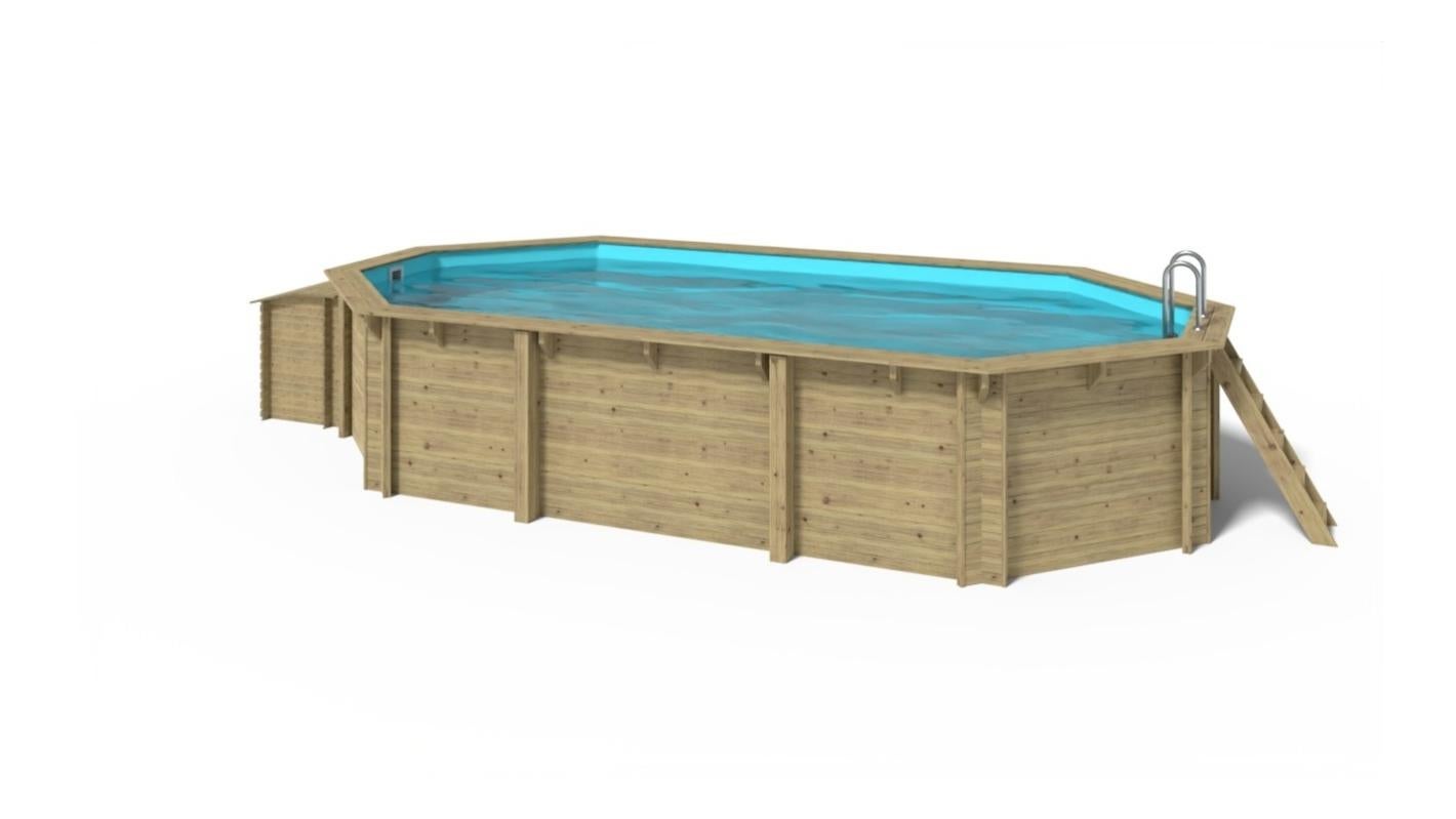 Piscina in legno 7,57x4,07 - H.1,45 m - con filtrazione e locale ...