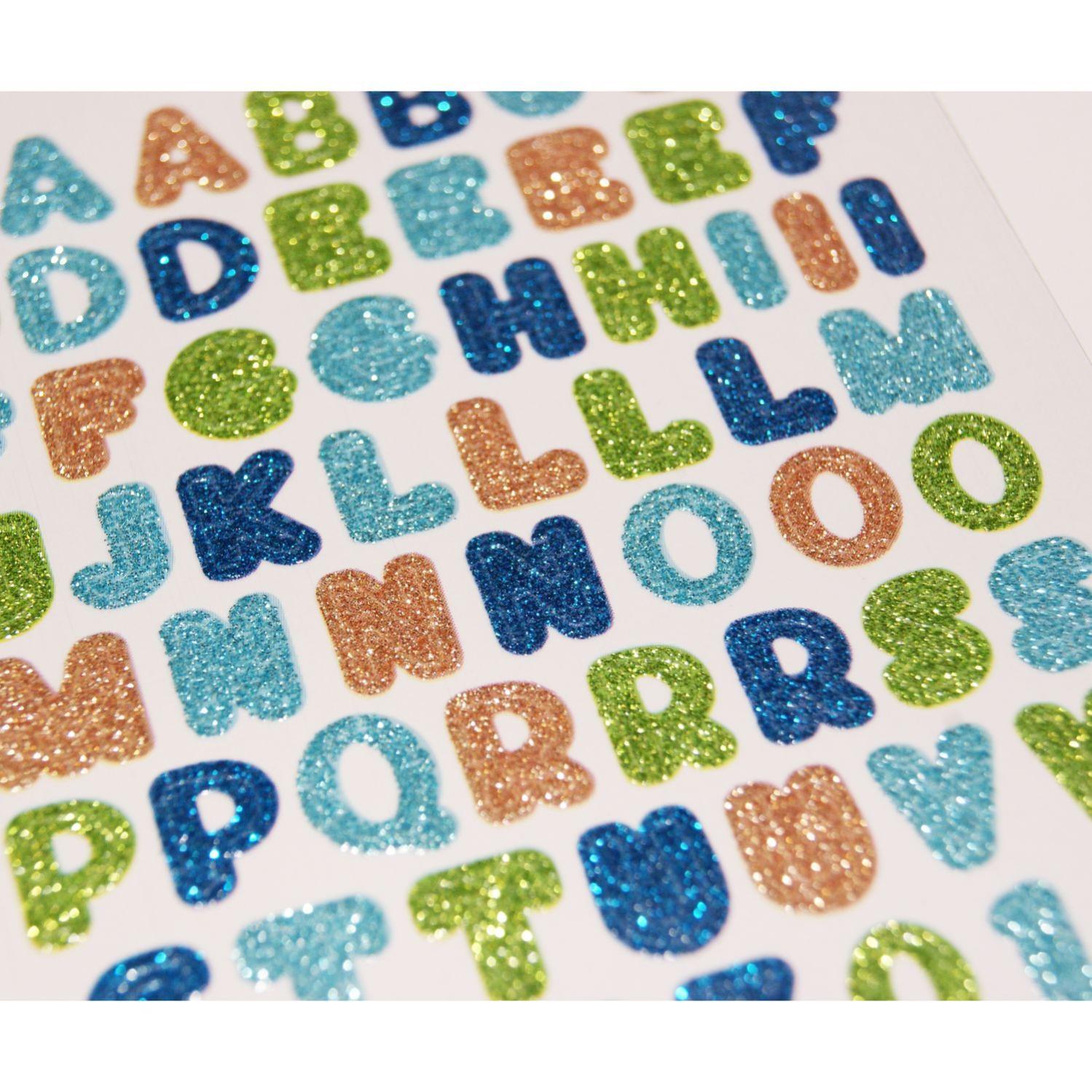 69 Autocollants - Alphabet - Tons bleus - Paillettes - 0,8 cm - Global ...