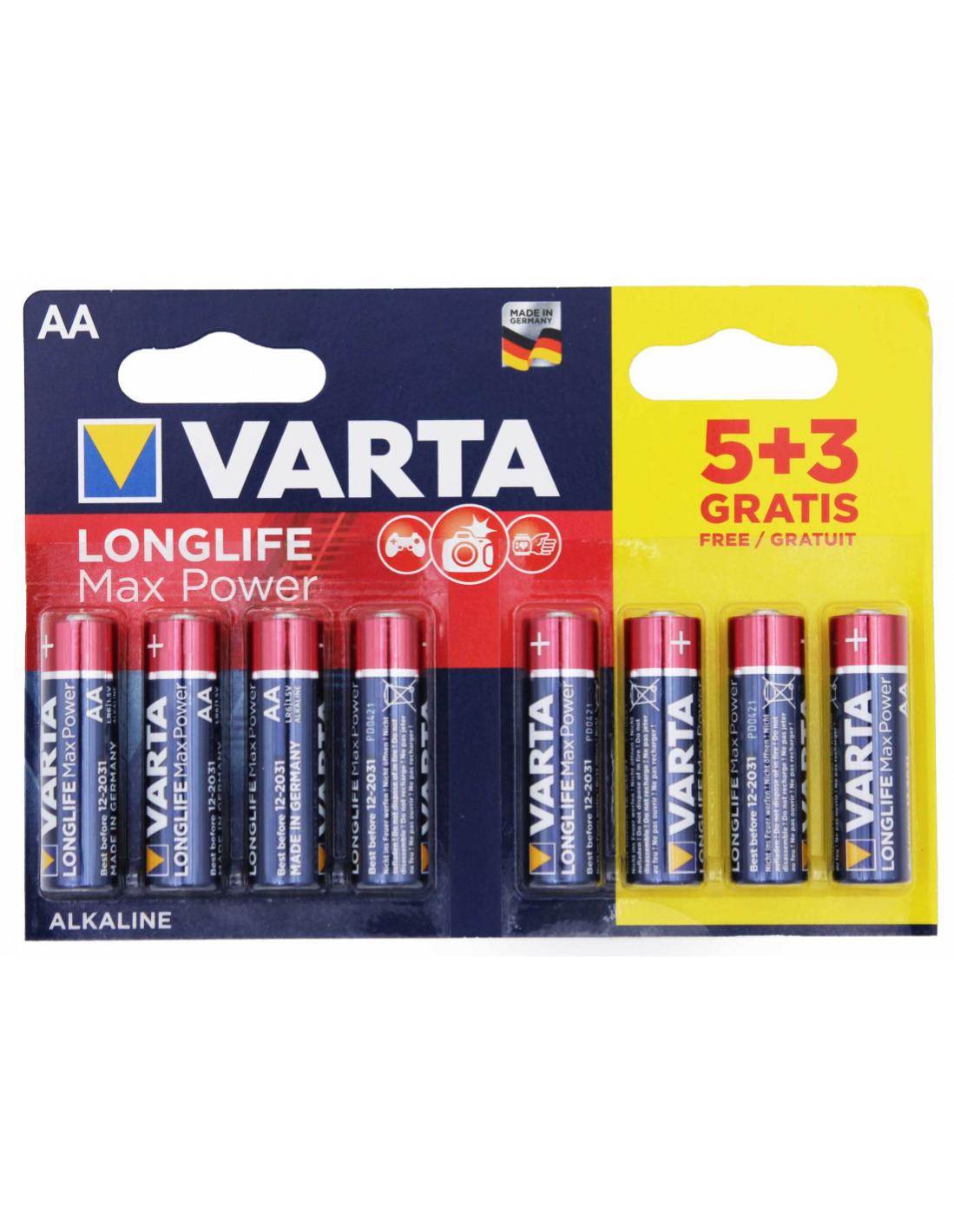 PILES VARTA AA BL5+3 LONGLIFE MAX POWER | Leroy Merlin