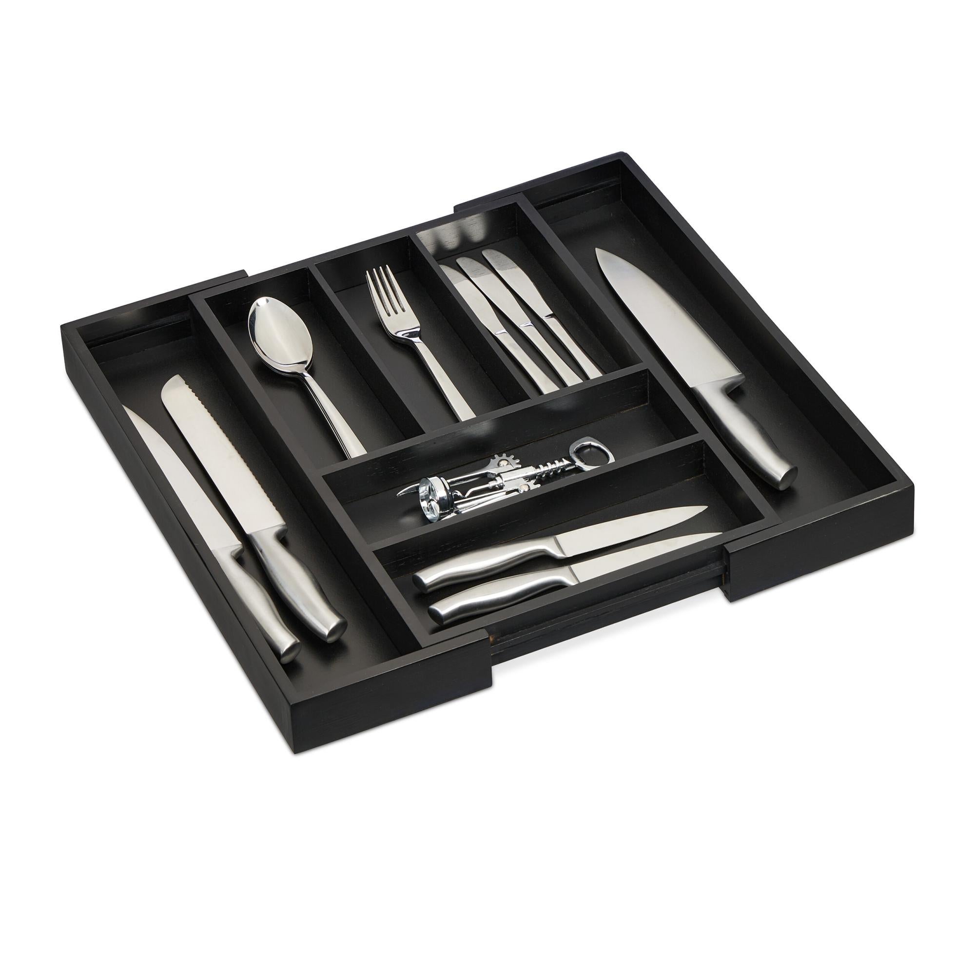 Relaxdays Portaposate da Cassetto Allungabile, in Bambù, 5 x 30,5-49 x ...