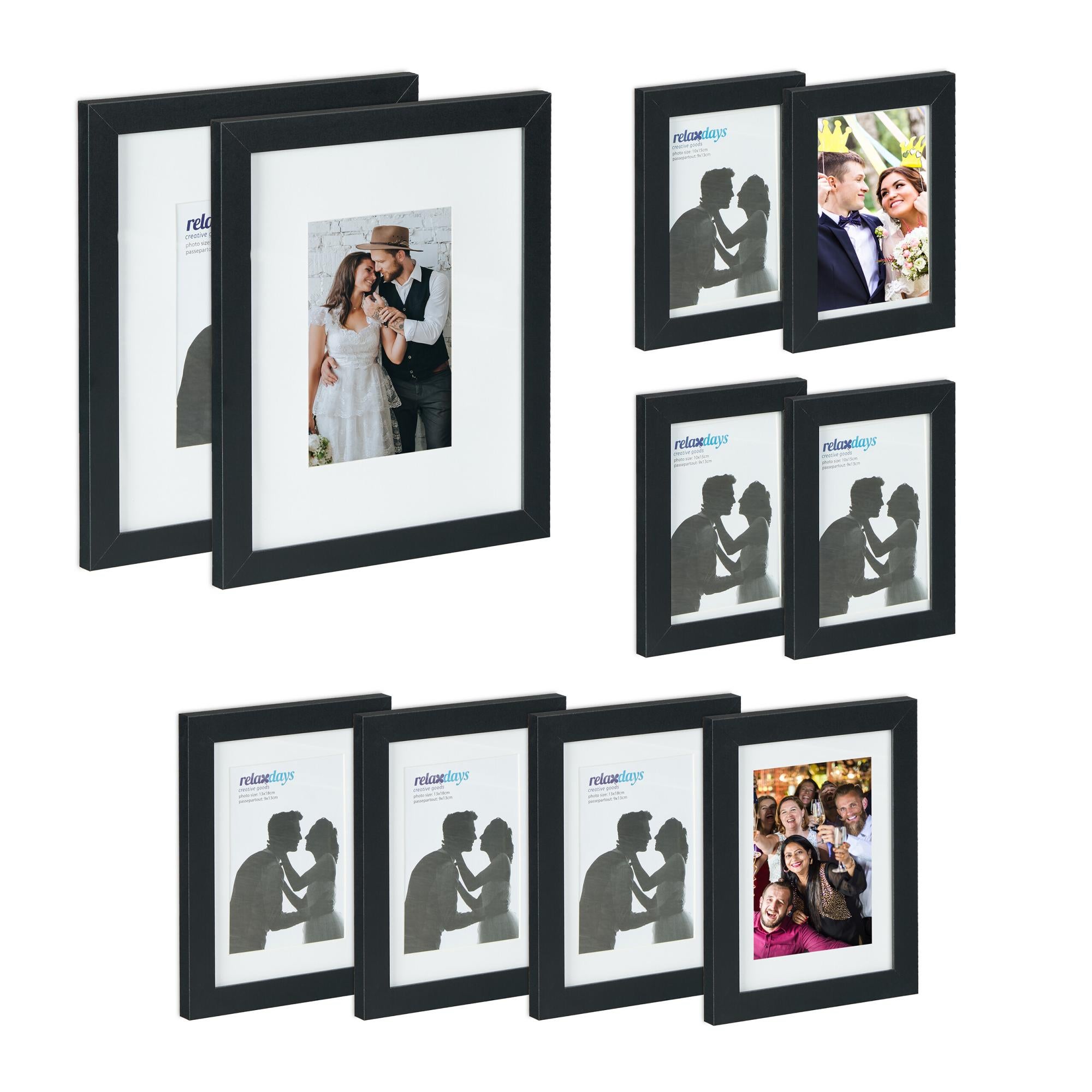 Relaxdays Set da 10 Cornici Portafoto, in Varie Misure, Porta Foto con ...