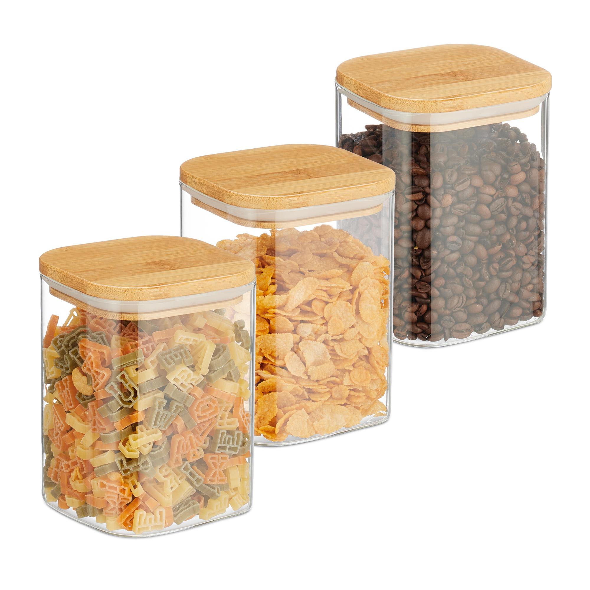 Relaxdays Set da 3 Barattoli per Alimenti con Coperchio in Bambù ...