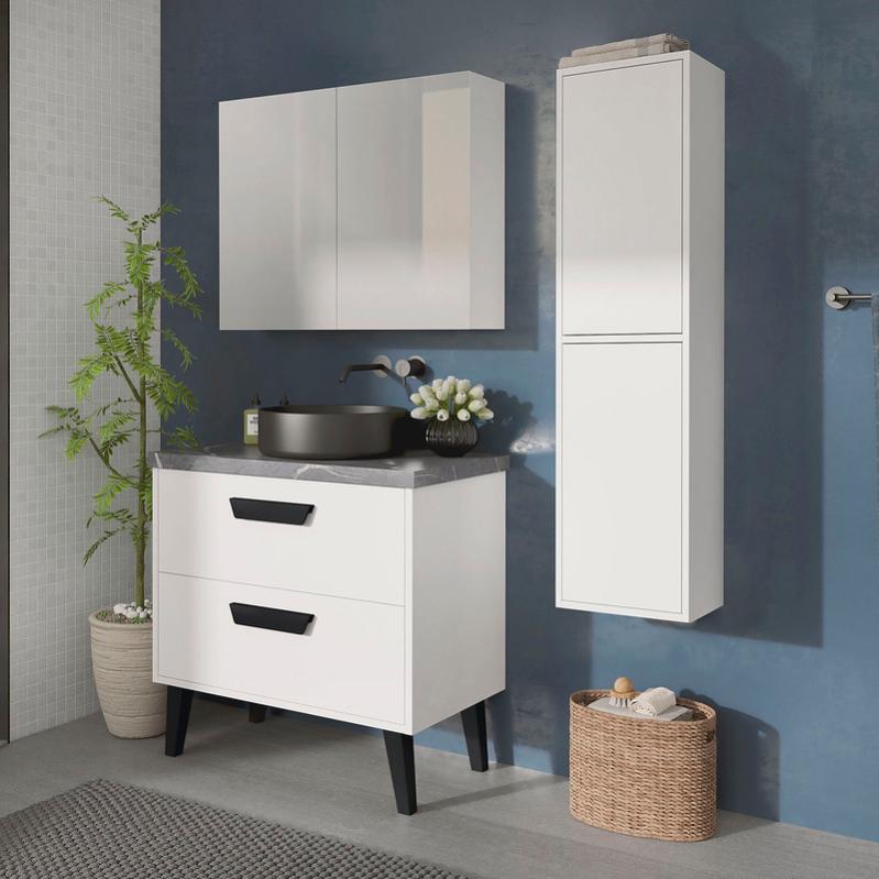 MUEBLE DE BAÑO SAKAI 80 2C BLANCO PORCELANA CON PATAS Y TIRADOR NEGRO ...