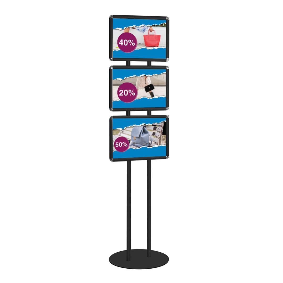 Danieli Store | Expositor de pie para carteles con 3 marcos abatibles tamaño A3 | Base Ø45 x ...