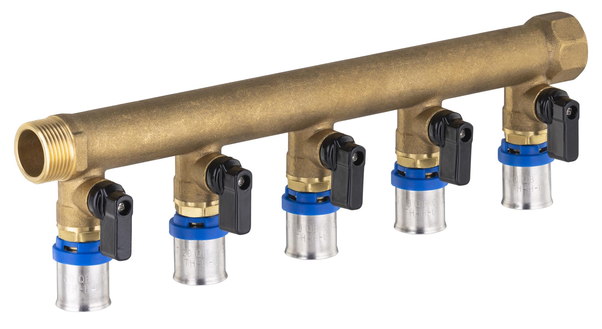 Collettore maschio - femmina 20x27 - 5 avviamenti a crimpare multistrato Ø20 con valvole | Leroy ...