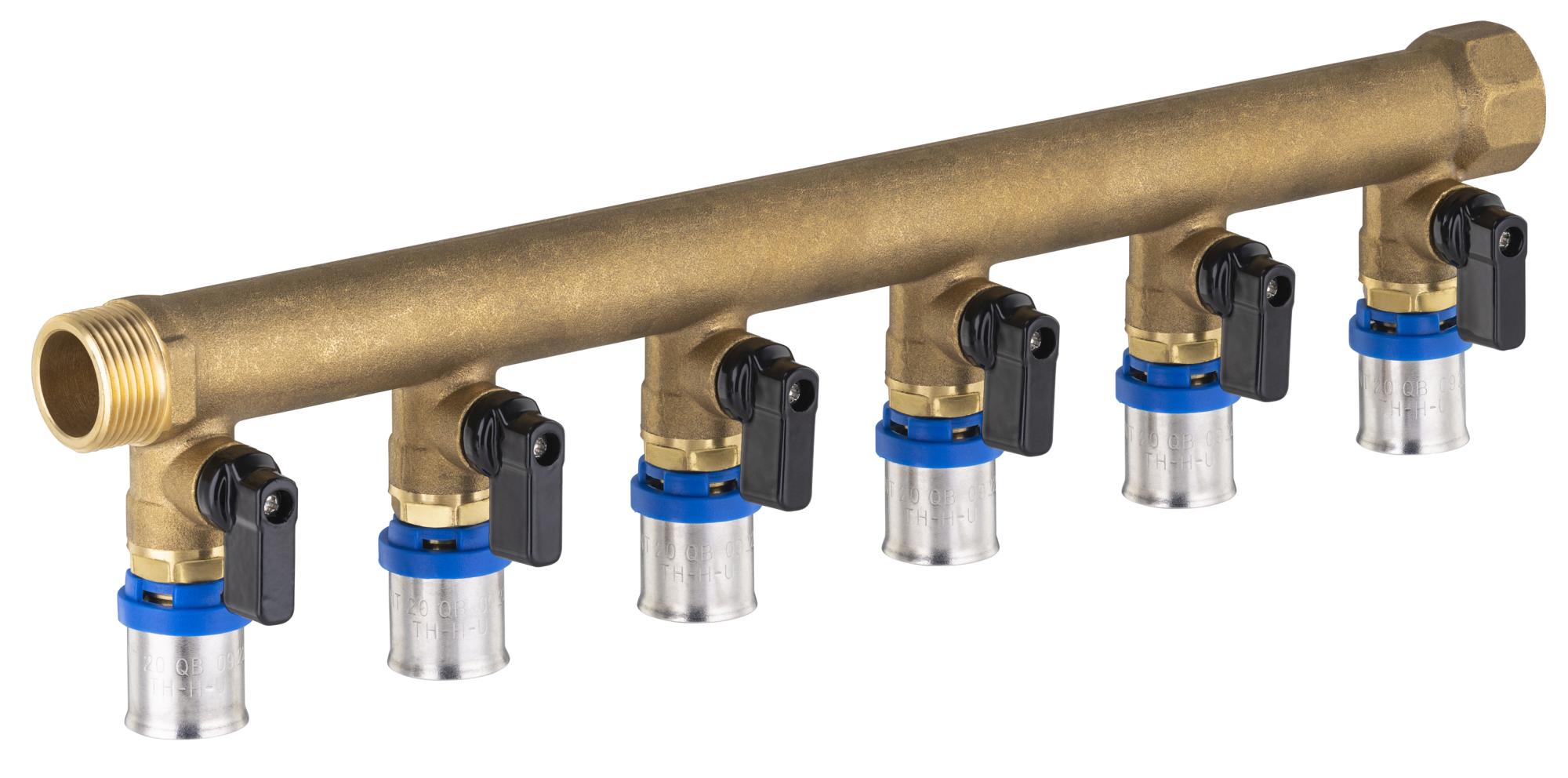 Collettore maschio - femmina 20x27 - 6 avviamenti a crimpare multistrato Ø20 con valvole | Leroy ...