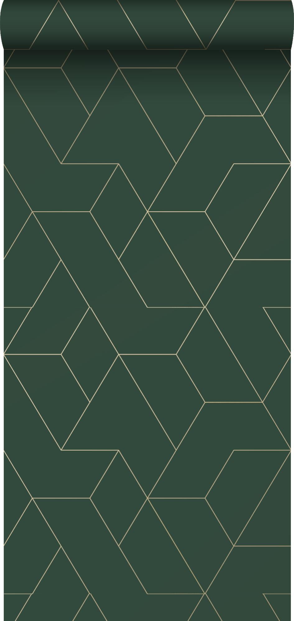 Carta da parati linee grafiche verde e oro - 50 x 900 cm - Origin ...