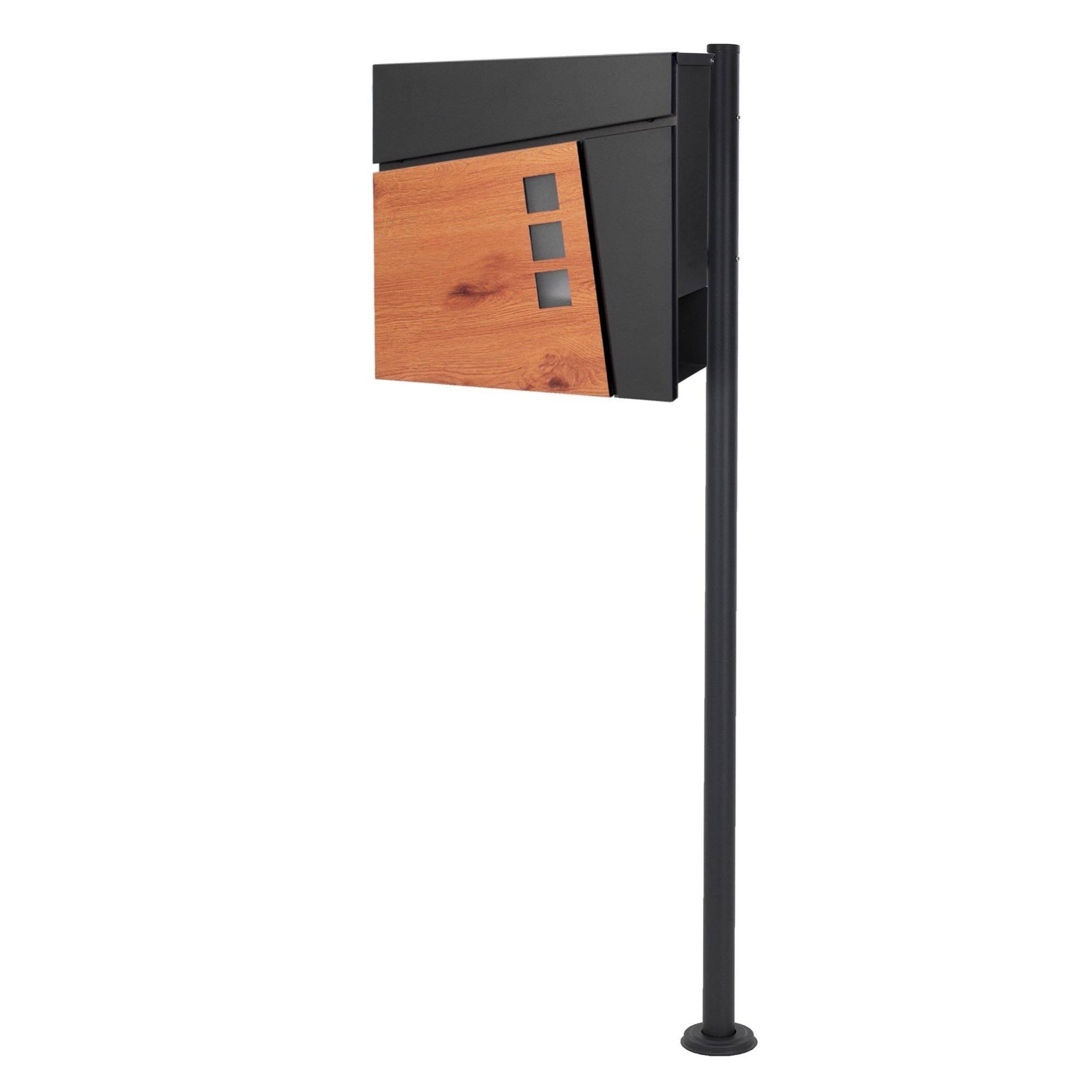 Cassetta della posta in acciaio antracite e aspetto legno con supporto ...