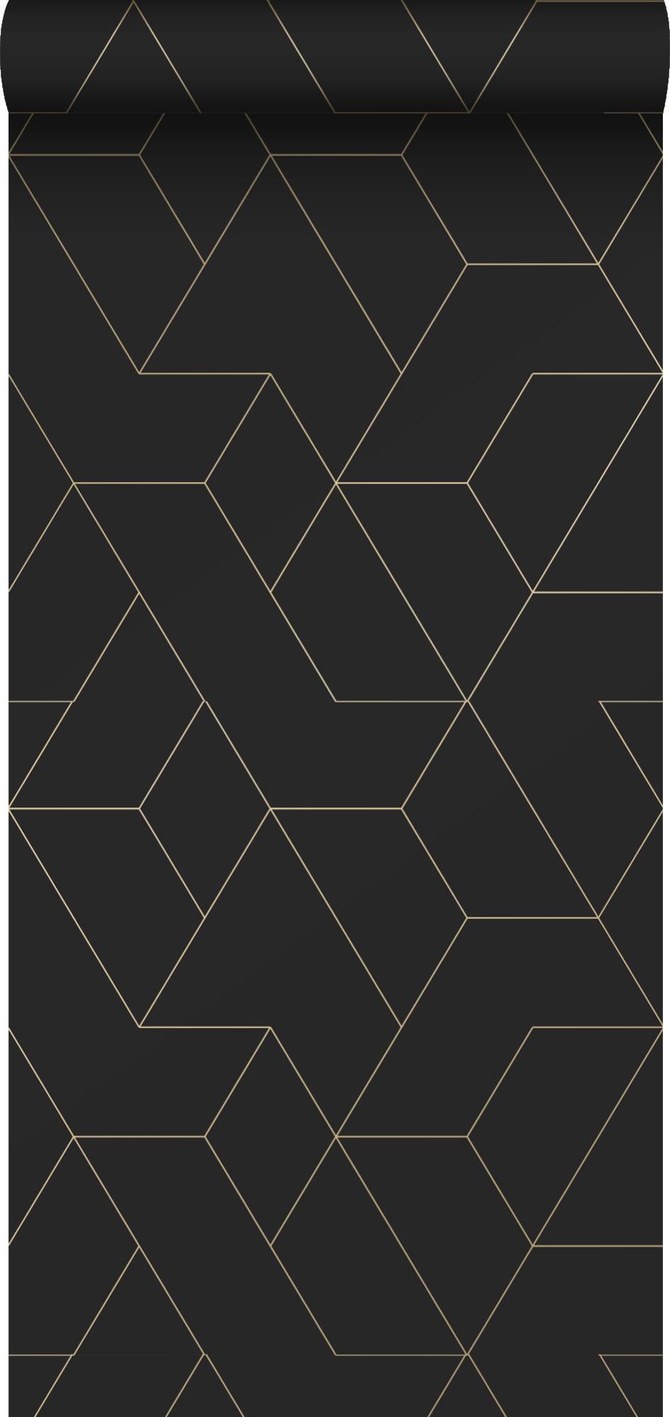 Carta da parati linee grafiche nero e oro - 50 x 900 cm - Origin ...