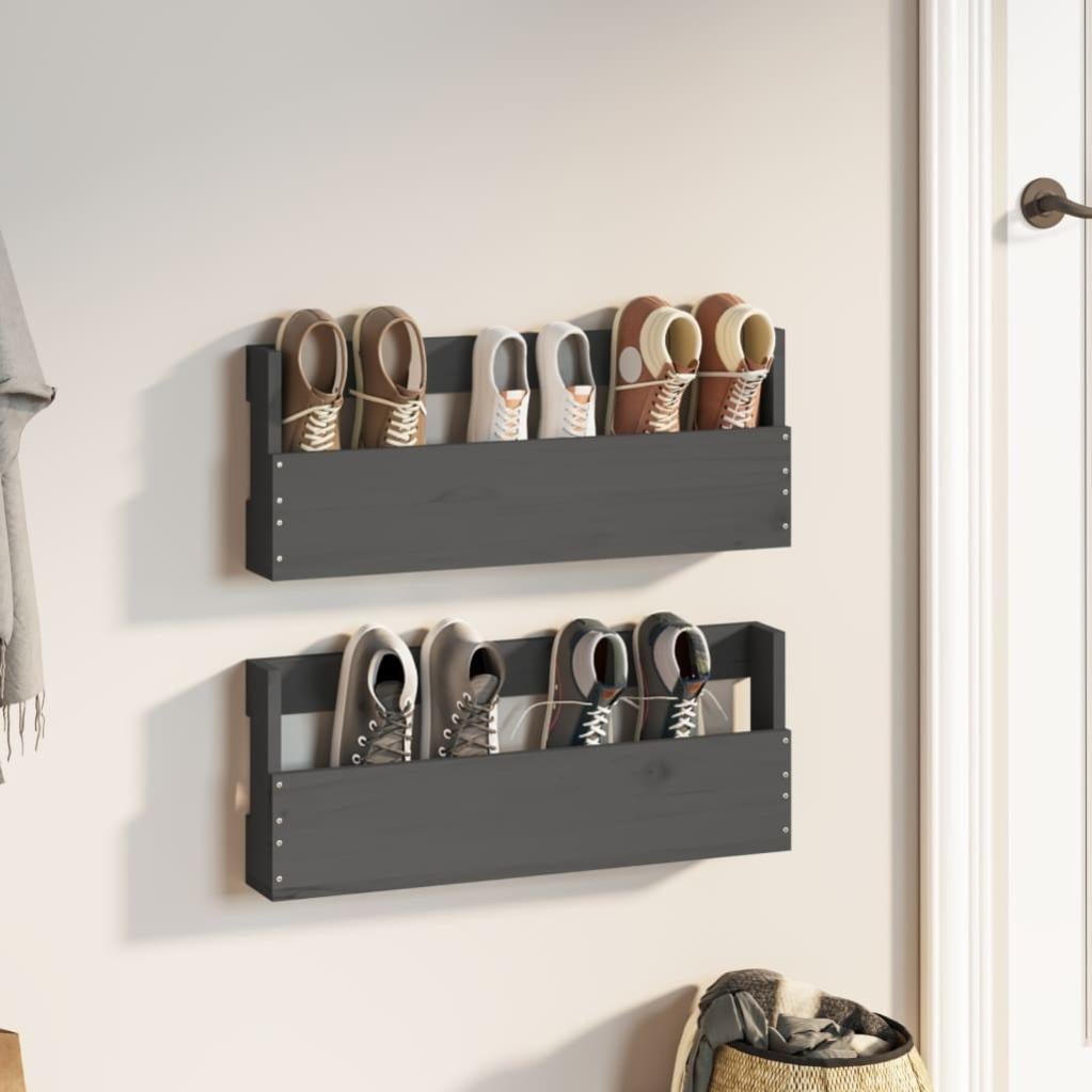 VidaXL Scarpiere a Parete 2 pz Grigio 59x9x23cm Legno Massello di Pino ...