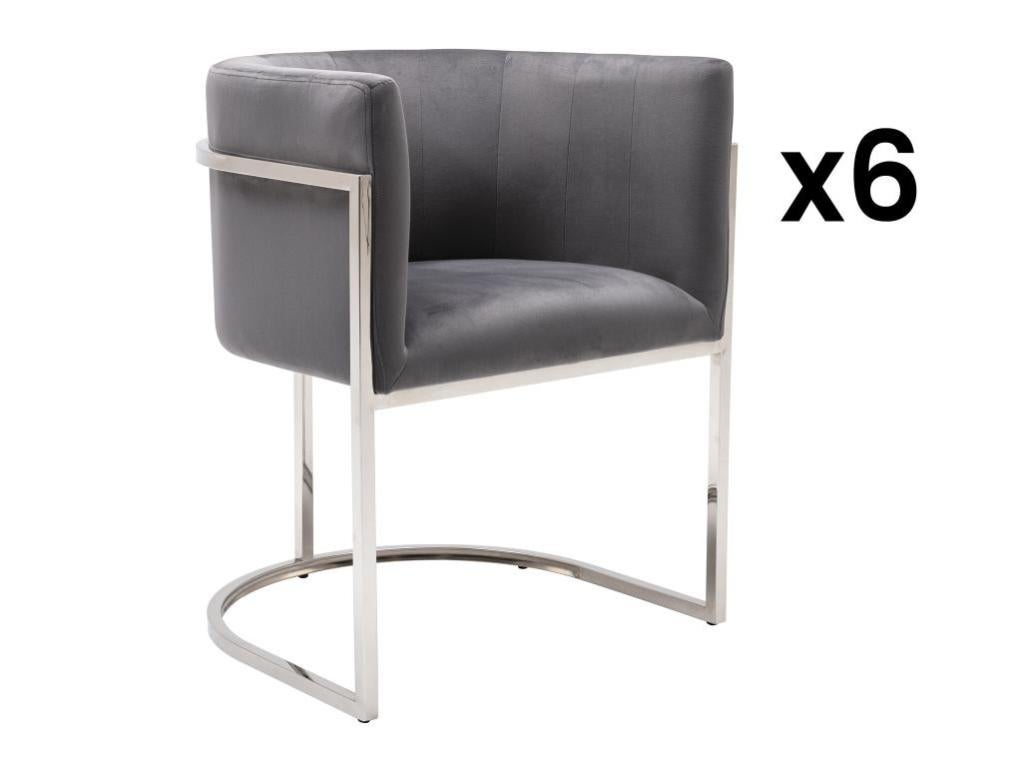 Sedia con braccioli Velluto e Acciaio inossidabile Grigio e cromo ...