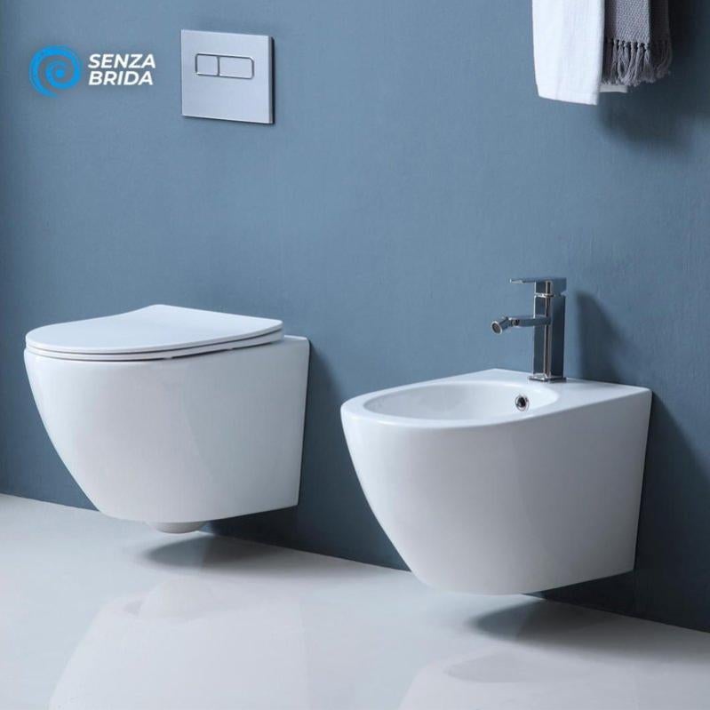 Coppia Sanitari Sospesi Senza Brida Perla Bianco con Coprivaso Slim ...
