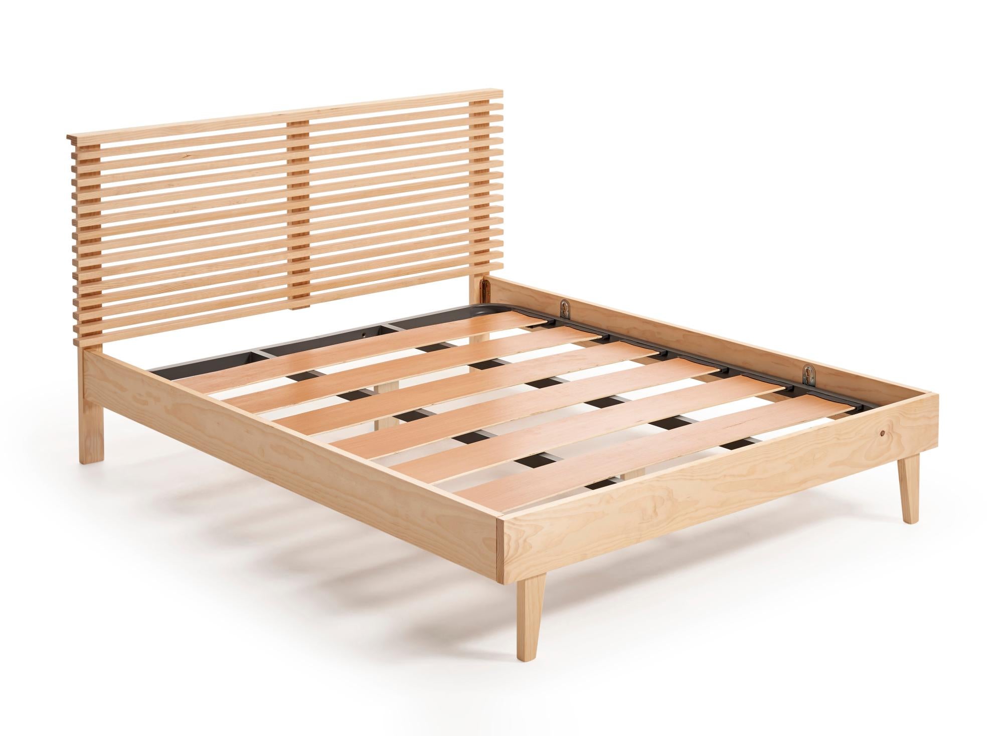 Dallas | Cama de madera maciza con cabecero | Incluye somier de láminas ...