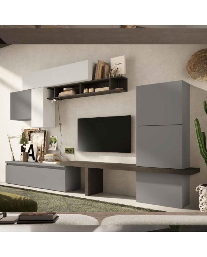 Parete attrezzata soggiorno comp _ 6, colore ardesia/gesso/piombo ...