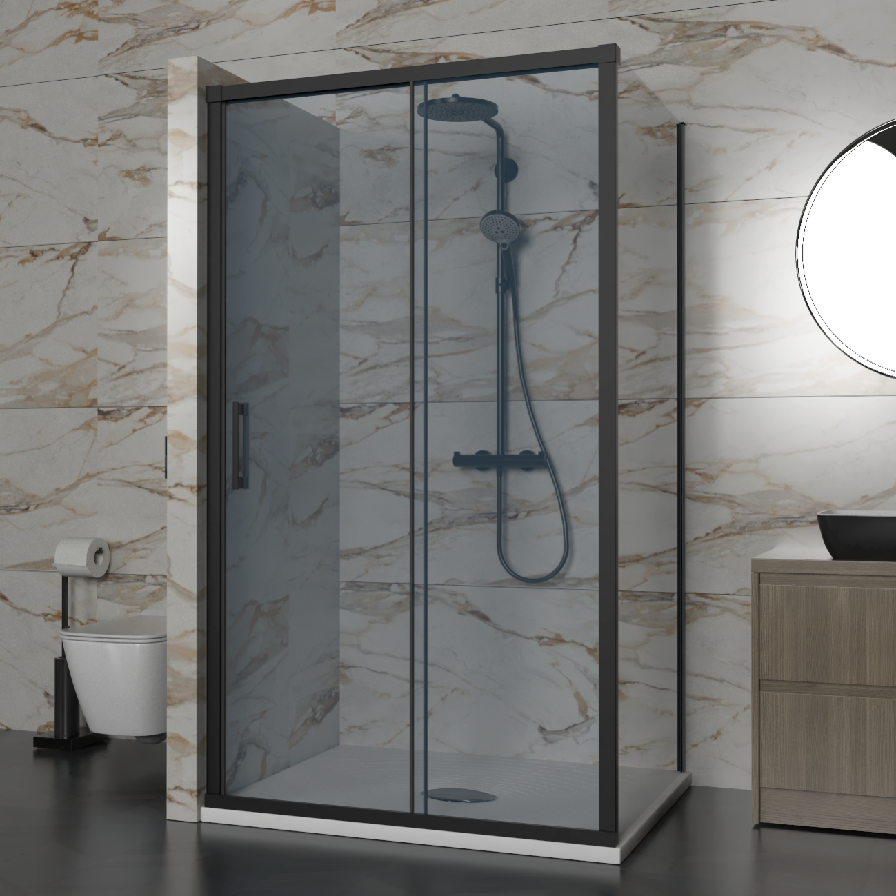 Box Doccia 80x140 cm Scorrevole Vetro Trasparente Reversibile con Profilo Nero - Spazio | Leroy ...