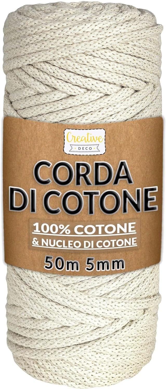 Creative Deco Corda Macrame 5mm x 50m Filo Cotone Avorio | Cotone per ...