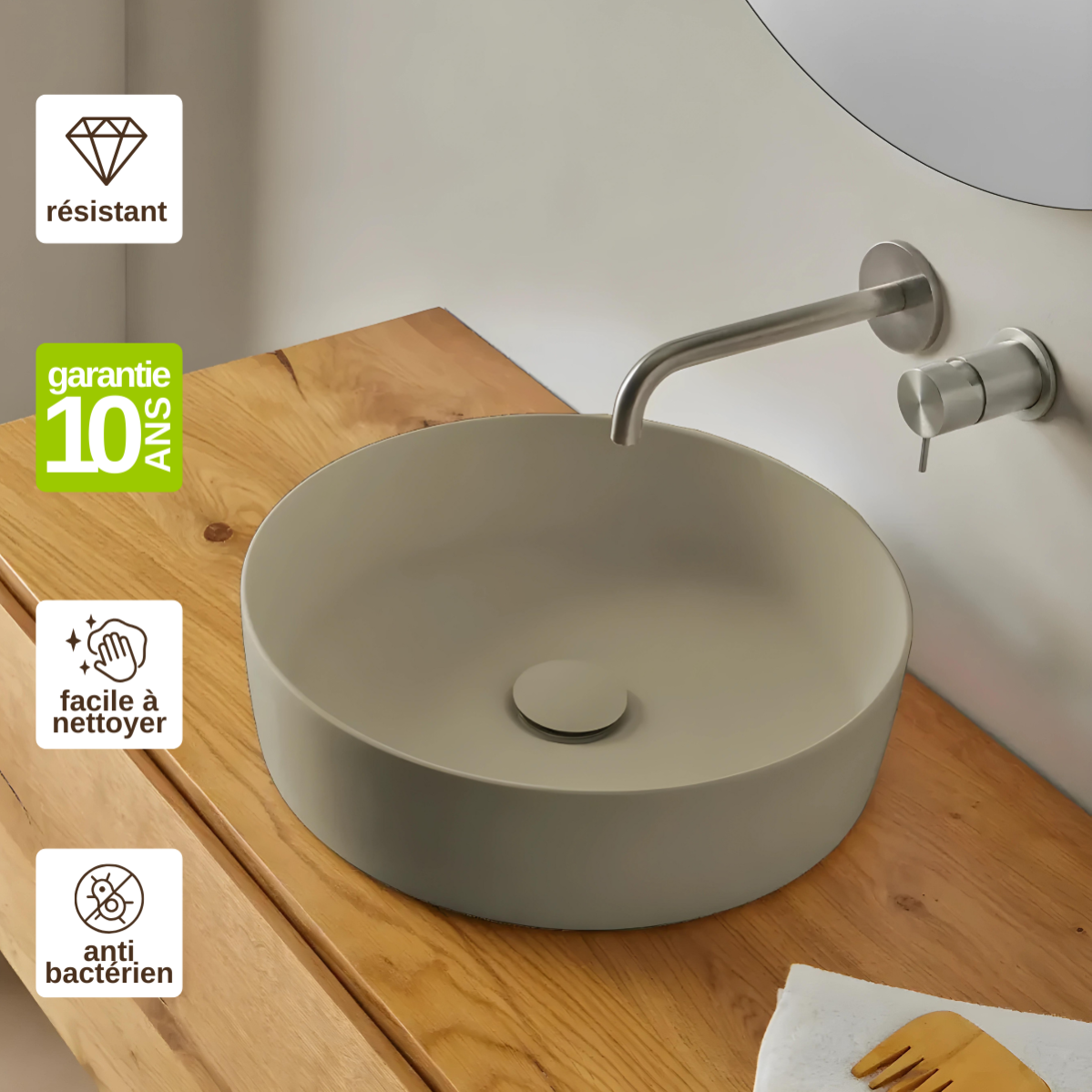 Lavabo da appoggio, Rotonda Ø39*H10,5cm, lavabo bagno RESIGRES Badia ...