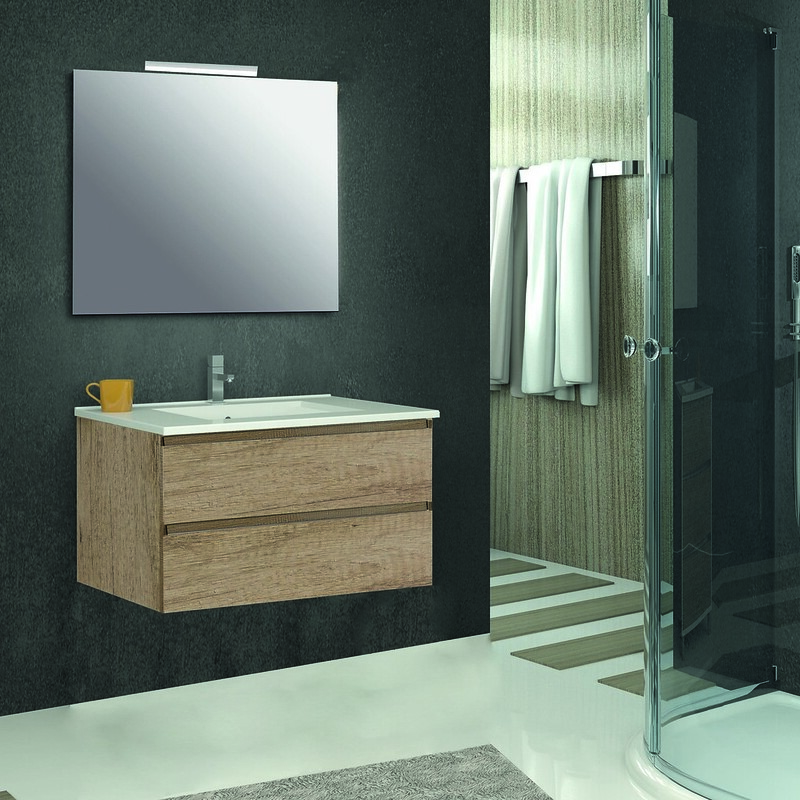 MUEBLE DE BAÑO ICA 60 SUSPENDIDO 2C ROBLE COGNAC - TIRADOR GOLA MADERA ...