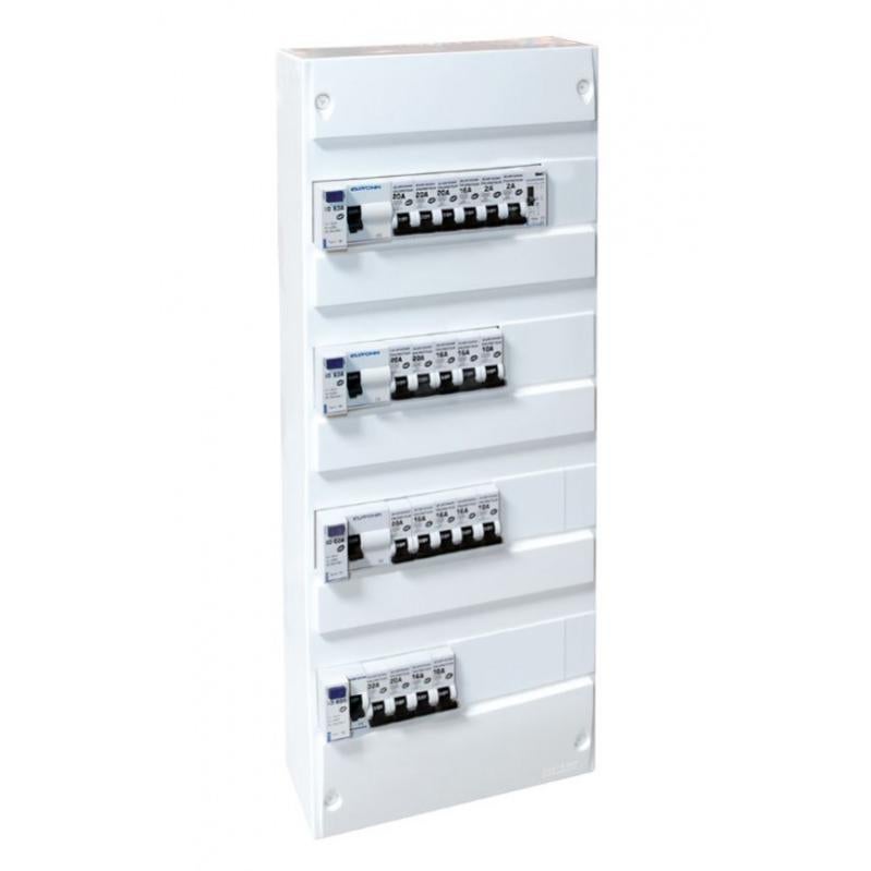 Tableau électrique pré-équipé 4 rangées - 4 différentiels 30mA - 52 ...