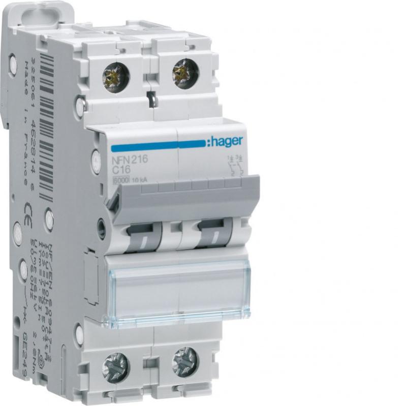 Disjoncteur 2P 10-15kA courbe C - 16A 2 modules (NKN216) | Leroy Merlin