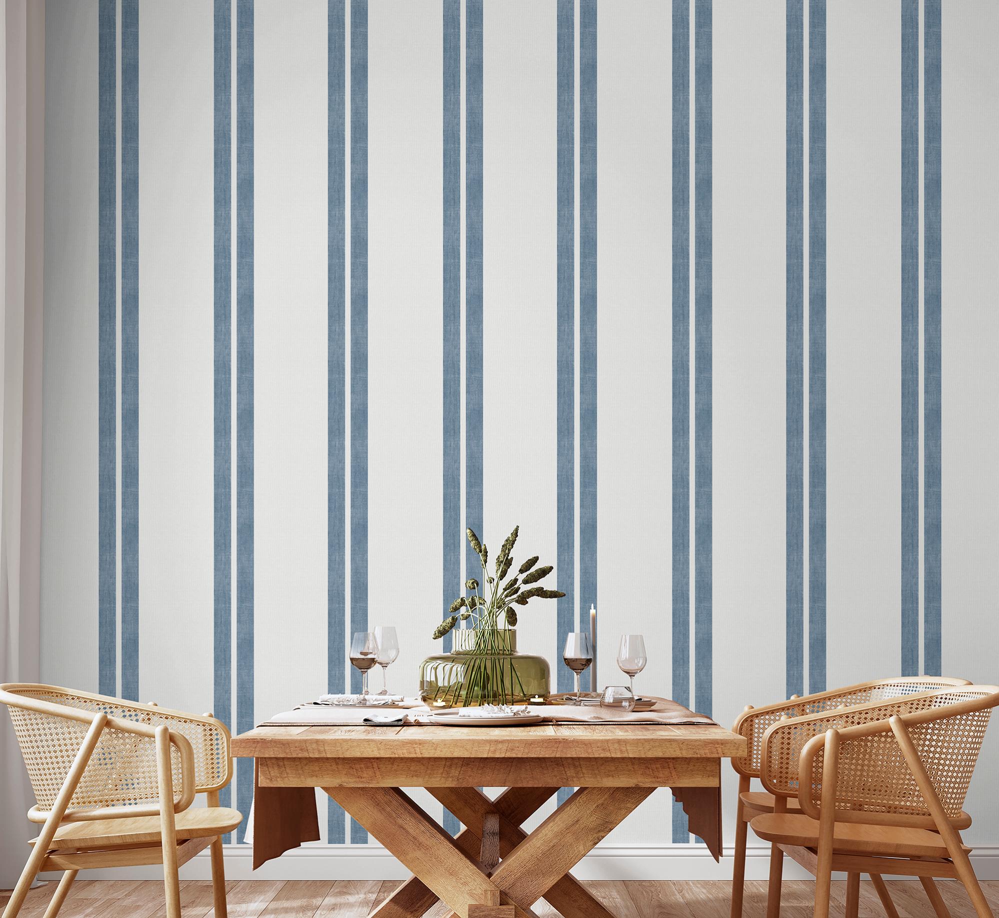 Papel pintado TNT Autoadhesivo Rayas doble Azul 53x300 cm | Leroy Merlin