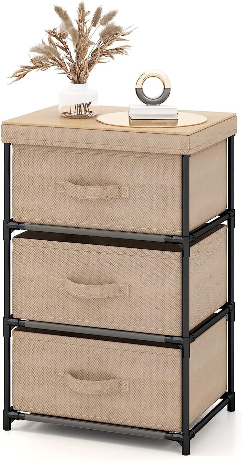 Commode 3 Tiroirs en Tissu, Commode Chambre Adulte avec Cadre en Métal ...