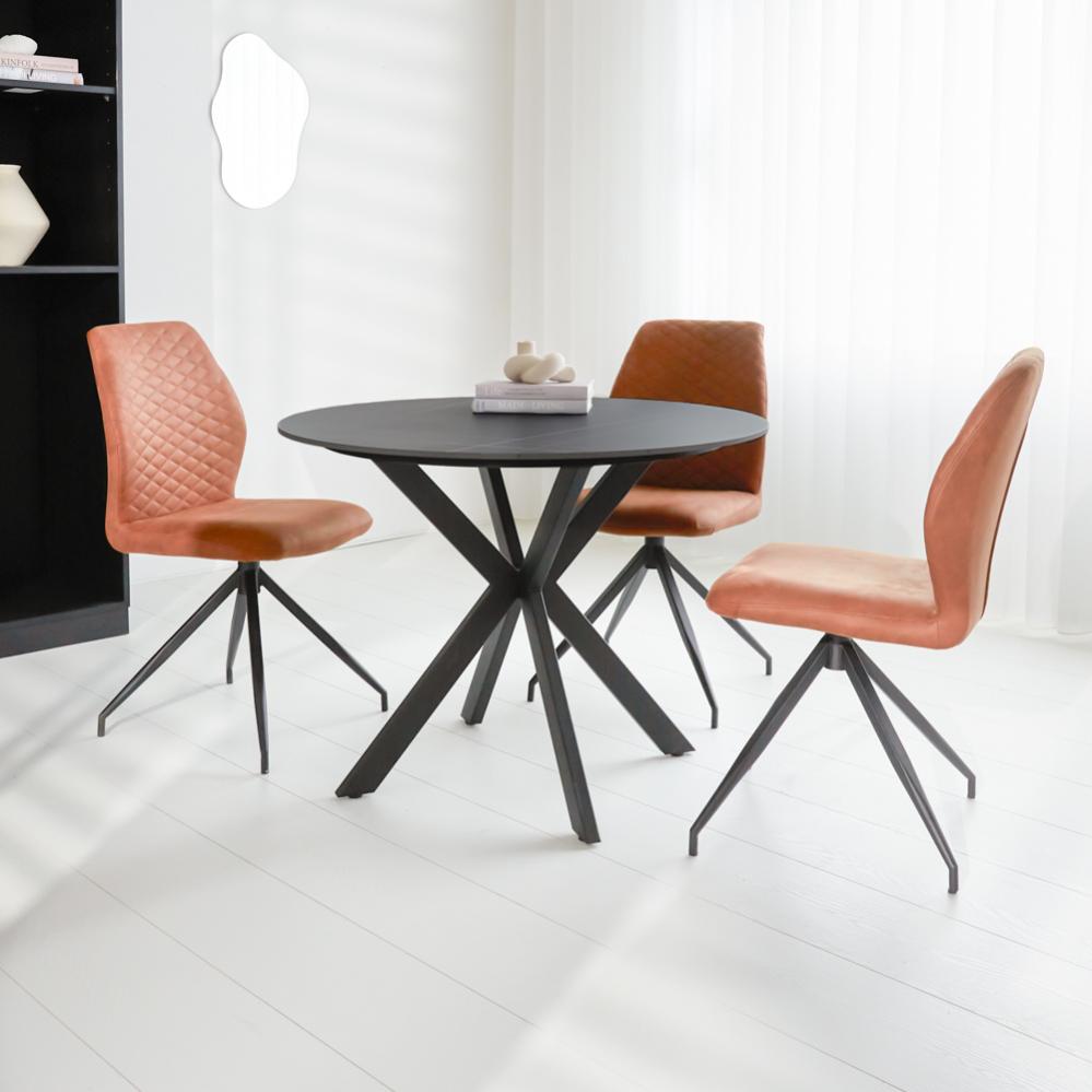 Yuna Table À Manger Ronde Ø110cm Look Marbre - Noir | Leroy Merlin