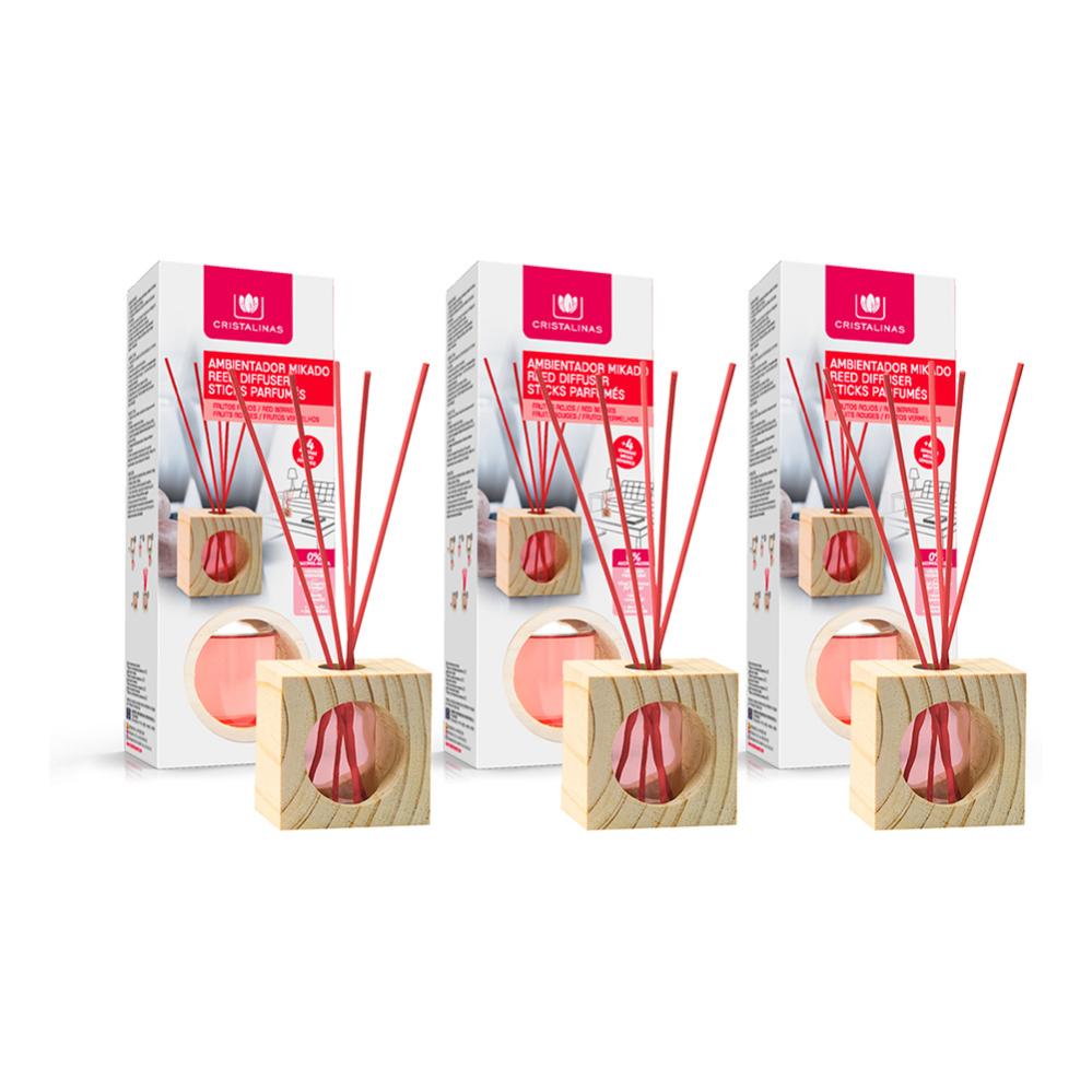 Cristalinas - Pack 3 Ambientador Mikado 30ml Cubo Madera Aroma Frutos rojos (3x30ml) | Leroy Merlin