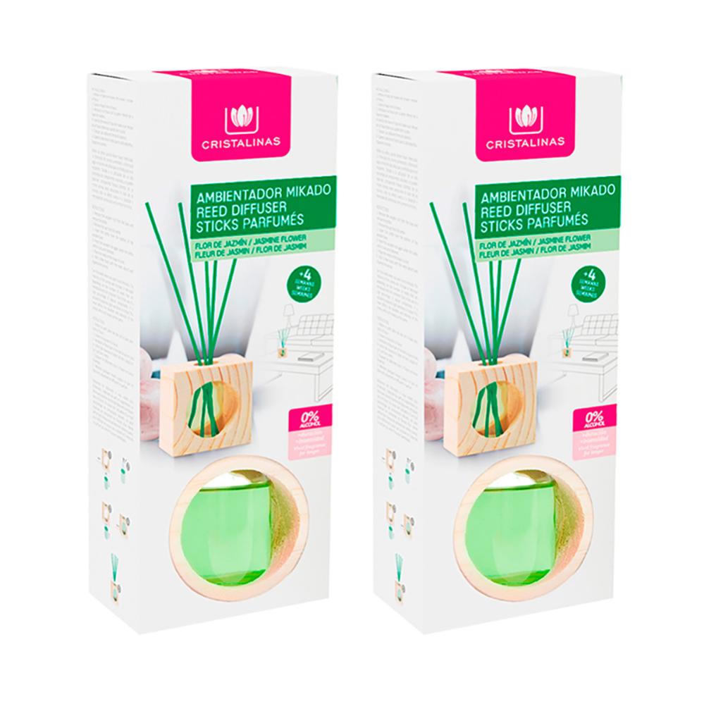 Cristalinas - Pack 2 Ambientador Mikado 30ml Cubo Madera Aroma Jazmín Verde (2x30ml) | Leroy Merlin