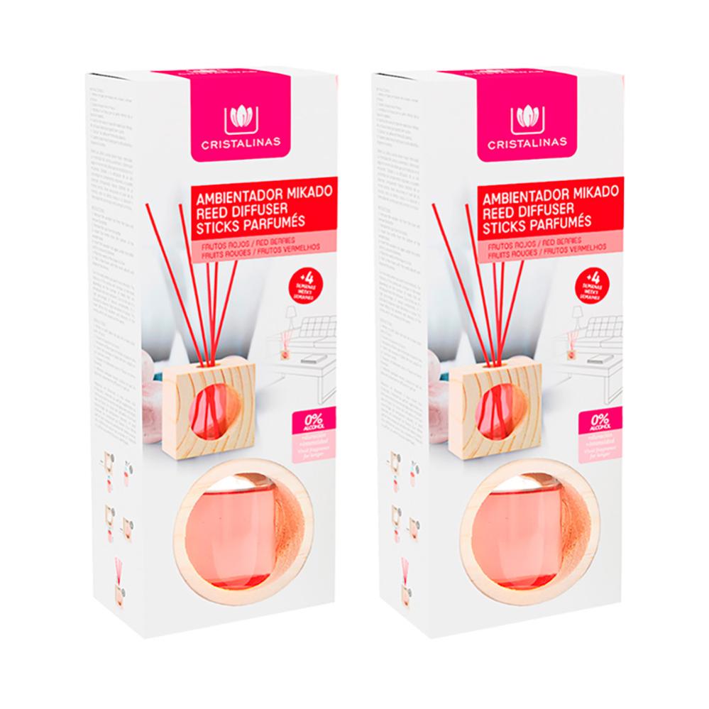 Cristalinas - Pack 2 Ambientador Mikado 30ml Cubo Madera Aroma Frutos rojos (2x30ml) | Leroy Merlin