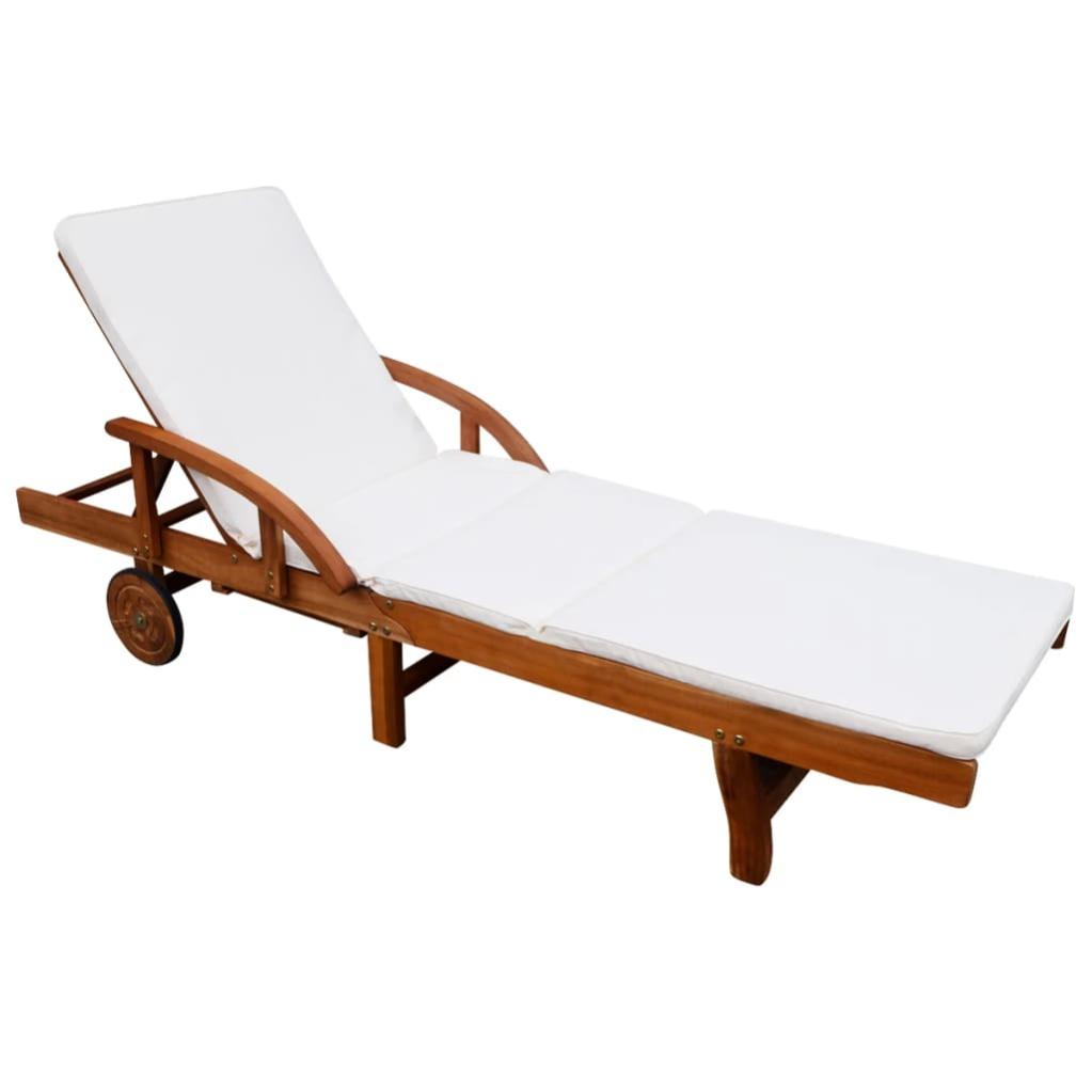 Transat chaise longue bain de soleil lit de jardin terrasse meuble d'extérieur avec coussin bois ...