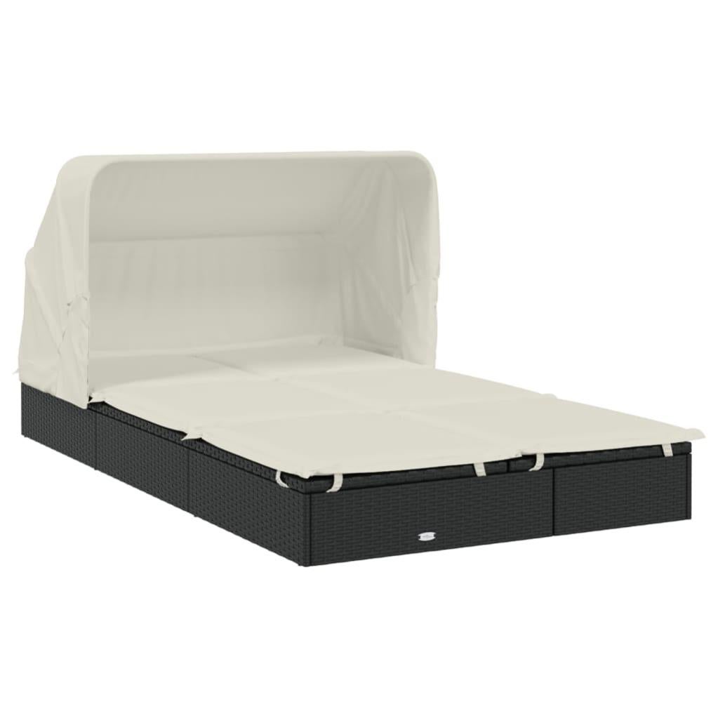 Transat chaise longue 2 places avec toit pliable 213 x 118 x 97 cm noir ...
