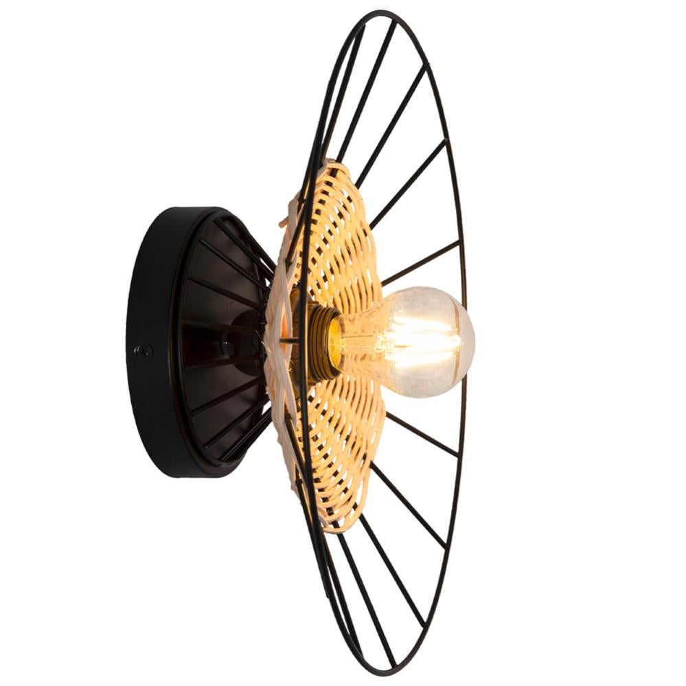 Applique murale ou plafonnier Manille métal noir rotin naturel ...