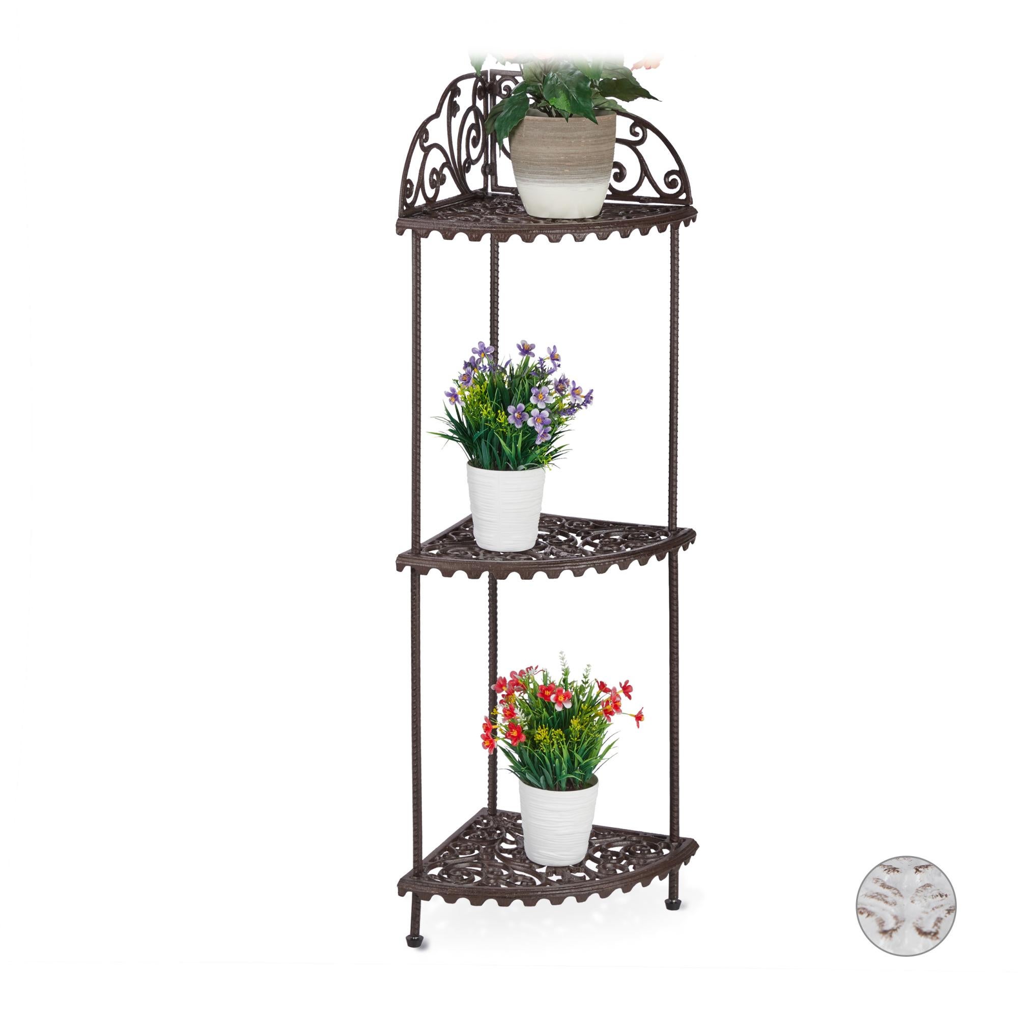 Relaxdays Etagère d’angle, 3 supports, plantes, fleurs, décoration ...
