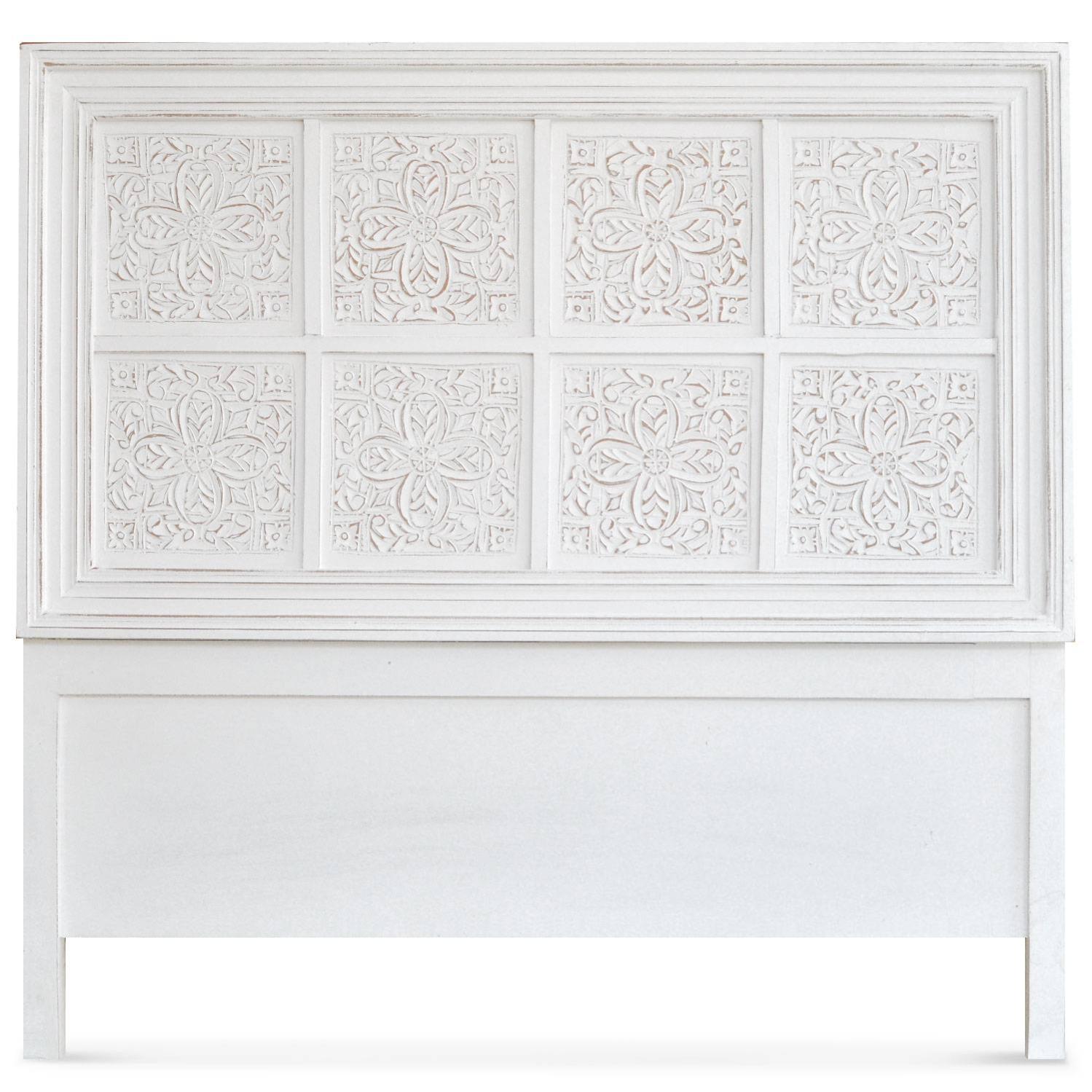 Tête de lit bois sculpté style bohème chic Gwendola L140cm Blanc patiné ...