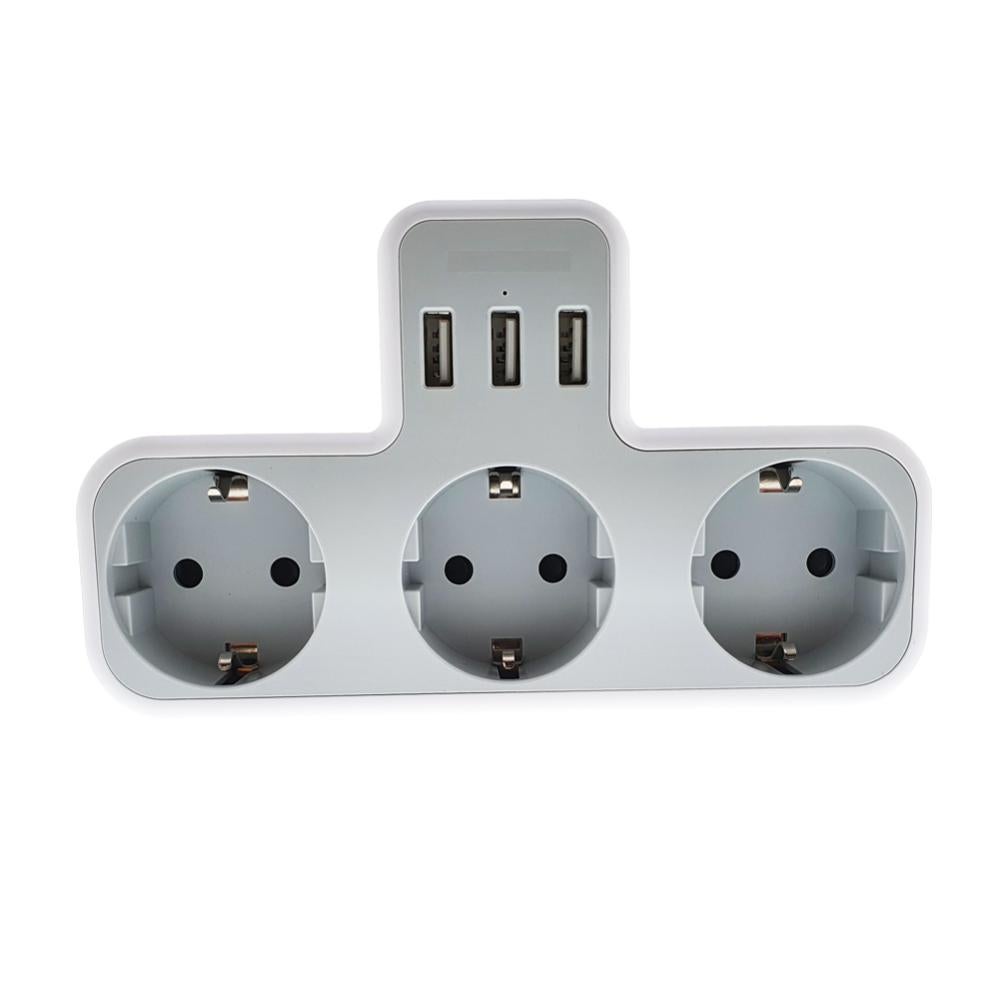 Adaptador 3 tomas 16A 2P+T con 3 puertos USB 3A | Leroy Merlin