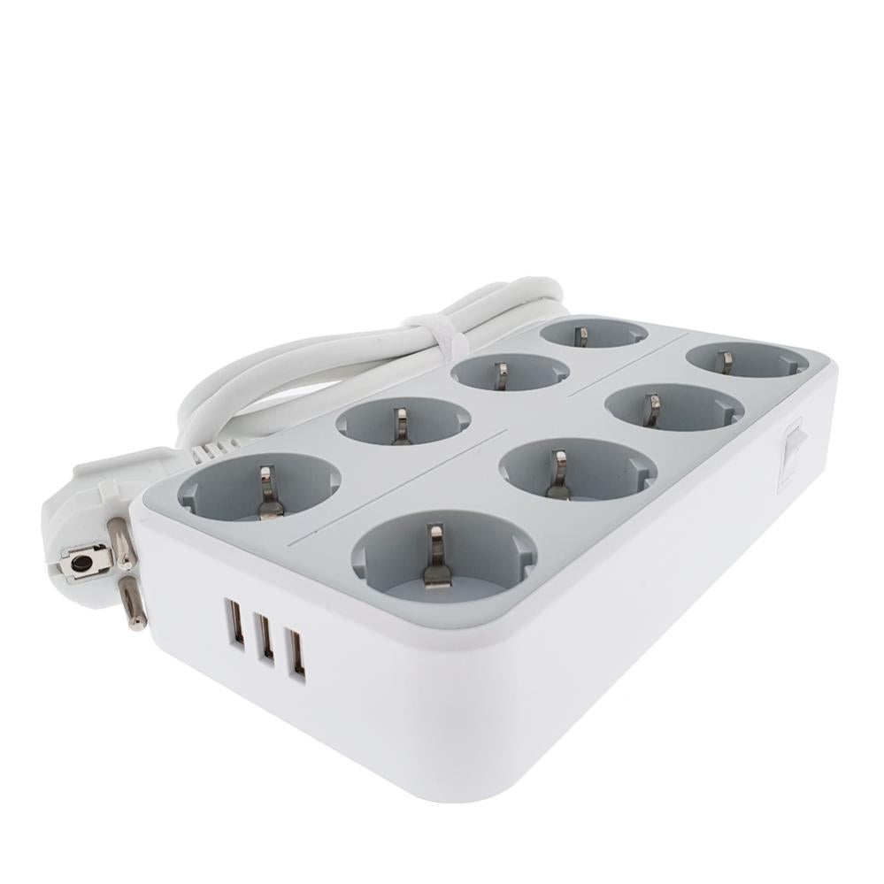 Regleta 8 tomas 16A 2P+T con 3 puertos USB 3,1A con interruptor y cable 1,5M | Leroy Merlin