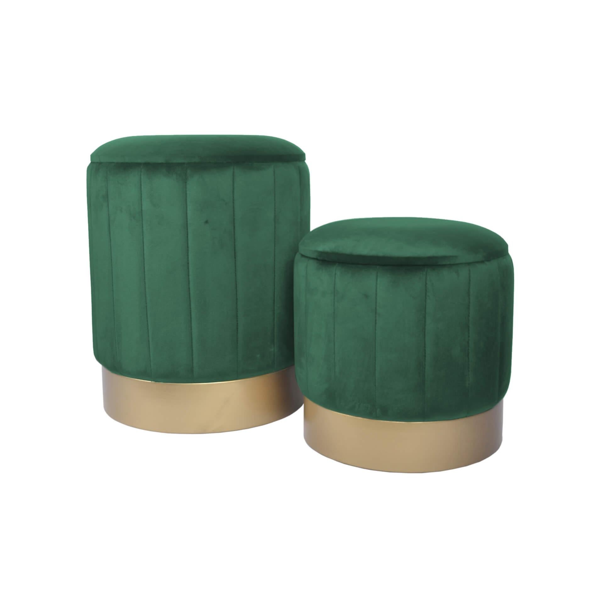 Rebecca Mobili Set 2 Pouf Velluto Puff Contenitori Verde Sgabelli ...