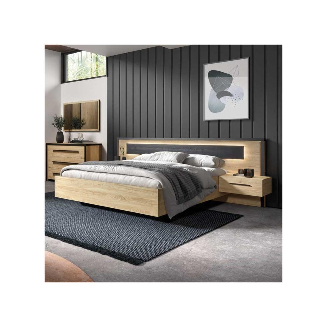 Cadre de lit 160*200 cm avec chevets Chêne + LEDs - LOPEL | Leroy Merlin