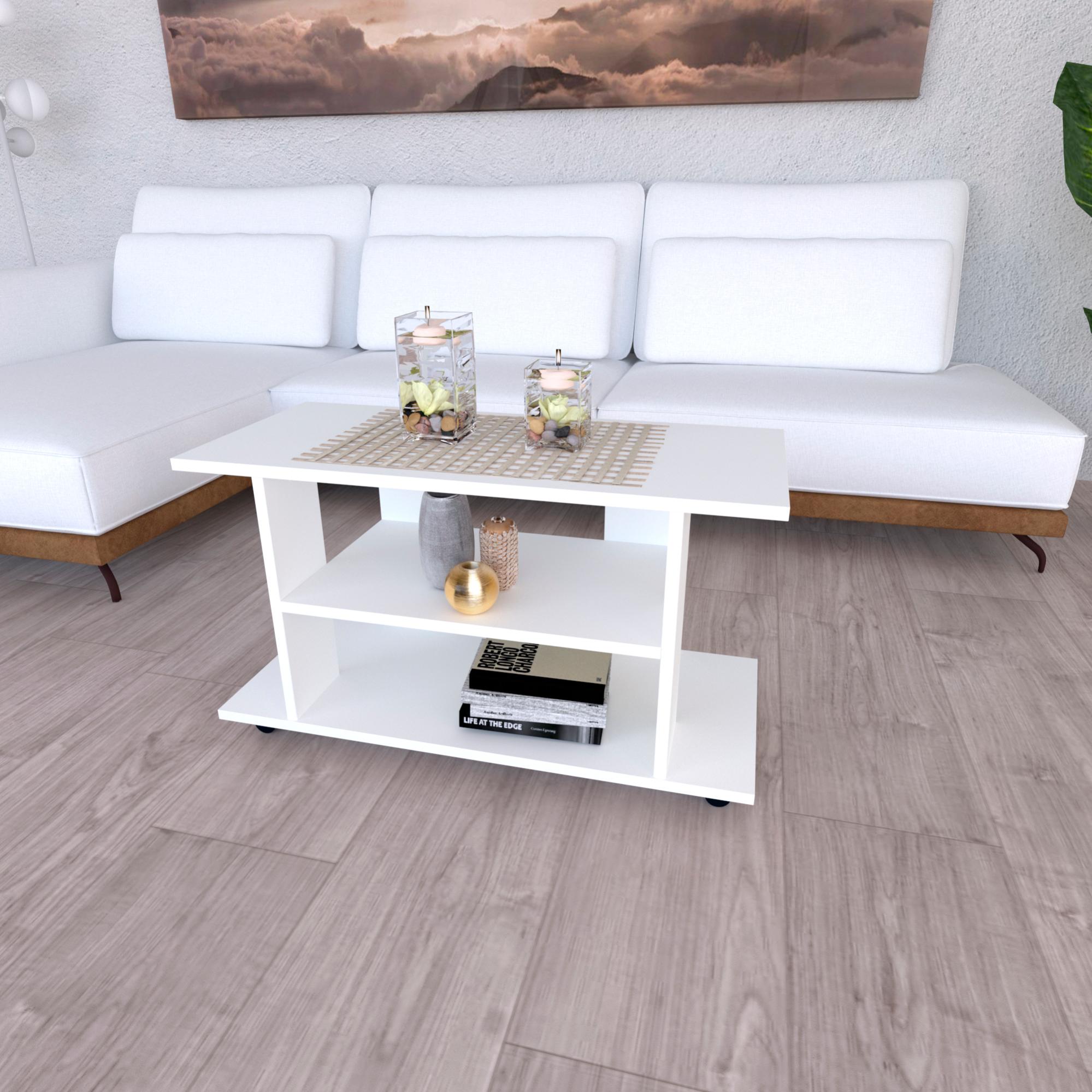 Mesa con Ruedas Madera FSC® Mod. Pilar. HENOR. 90x40x65.5 Blanco ...