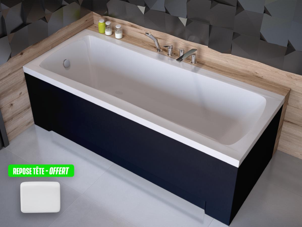 Bañera rectangular blanca + delantal + reposacabezas - OPTIMA - 160 x ...