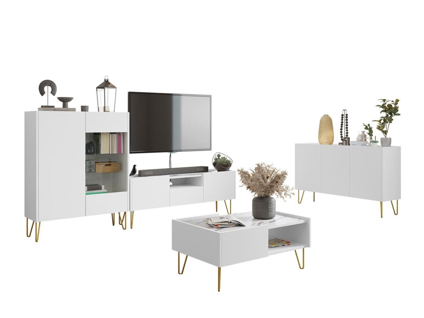 Set mobili soggiorno Lima M105, Bianco, Marmo bianco, Con singole parti ...