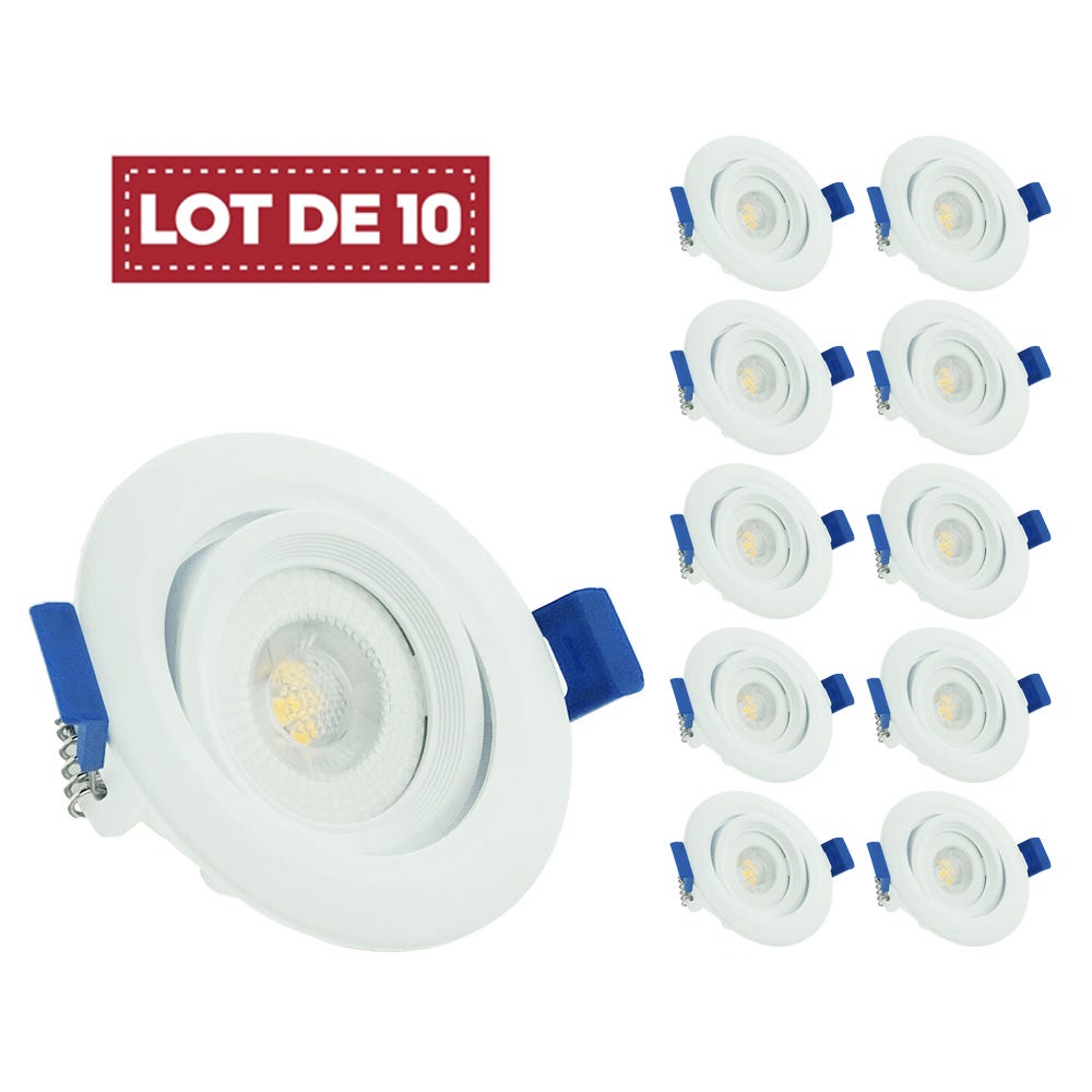 Lot De 10 Spot Led Encastrable Orientable 7w 6000k Blanc Froid