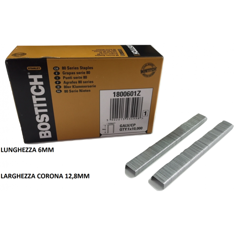 Bostitch Stanley Serie 80 Graffe, 12.8mm Corona, Ferro Zincato 6mm ...