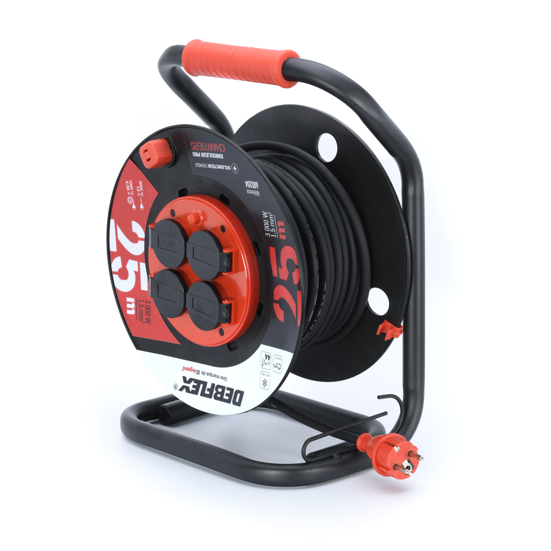 DEBFLEX - ENROULEUR HO5RR-F PLASTIC 3G1,5 CENTRE FIXE 4 PRISES ETANCHES ...