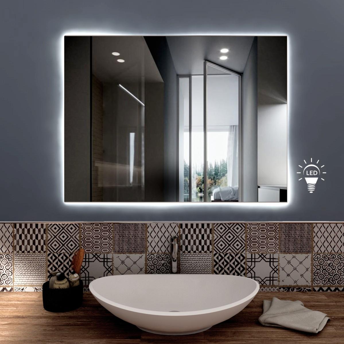 Specchio Bagno Rettangolare Saturno 80x60cm, Retroilluminato LED ...
