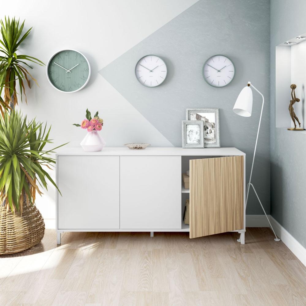 Aparador de 3 puertas Ethna Blanco Artik - Natur 154 x 74 x 40 cm ...