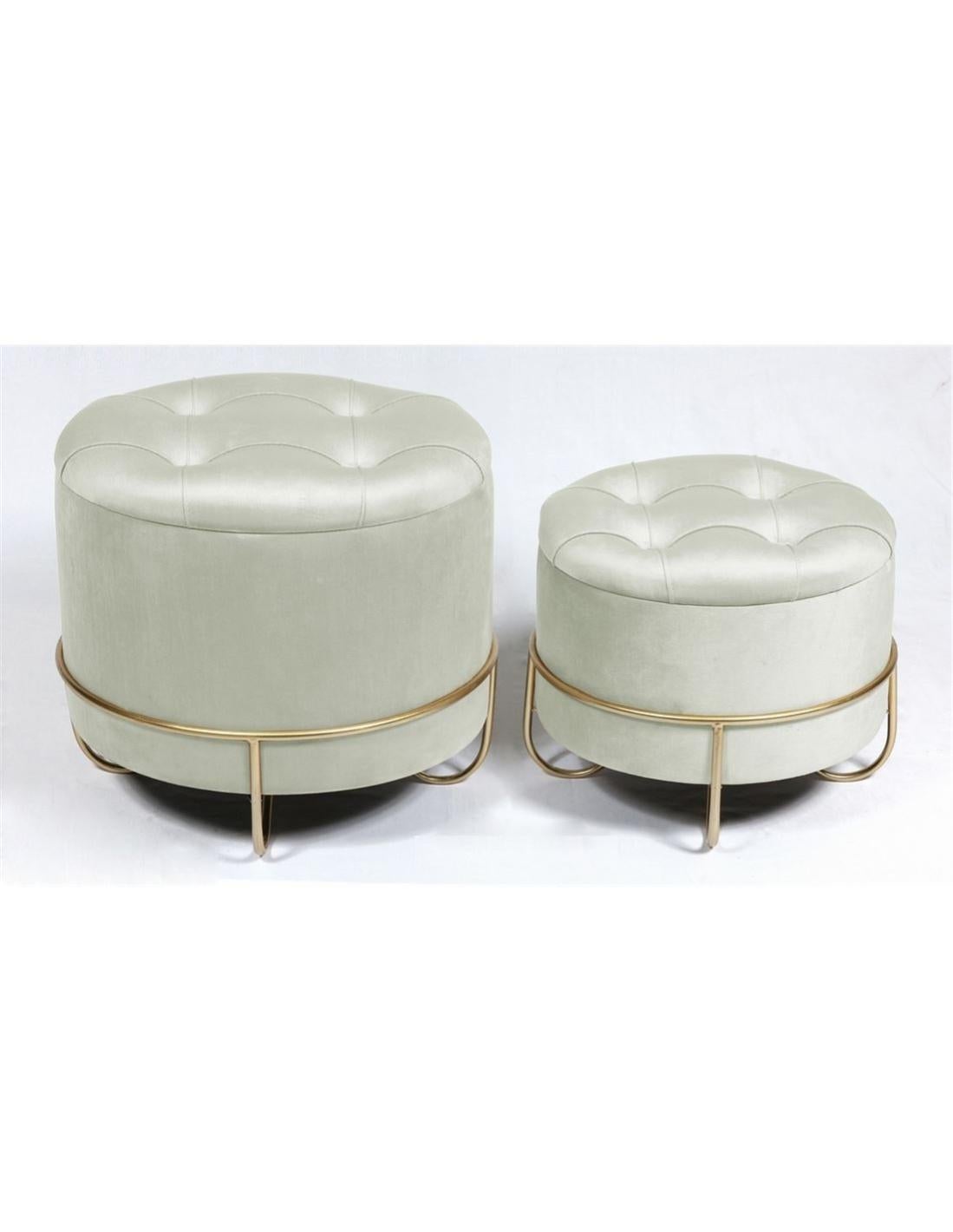 Juego de 2 puff 48cm y 43cm gris almacenaje con metal dorado tercopelo ...