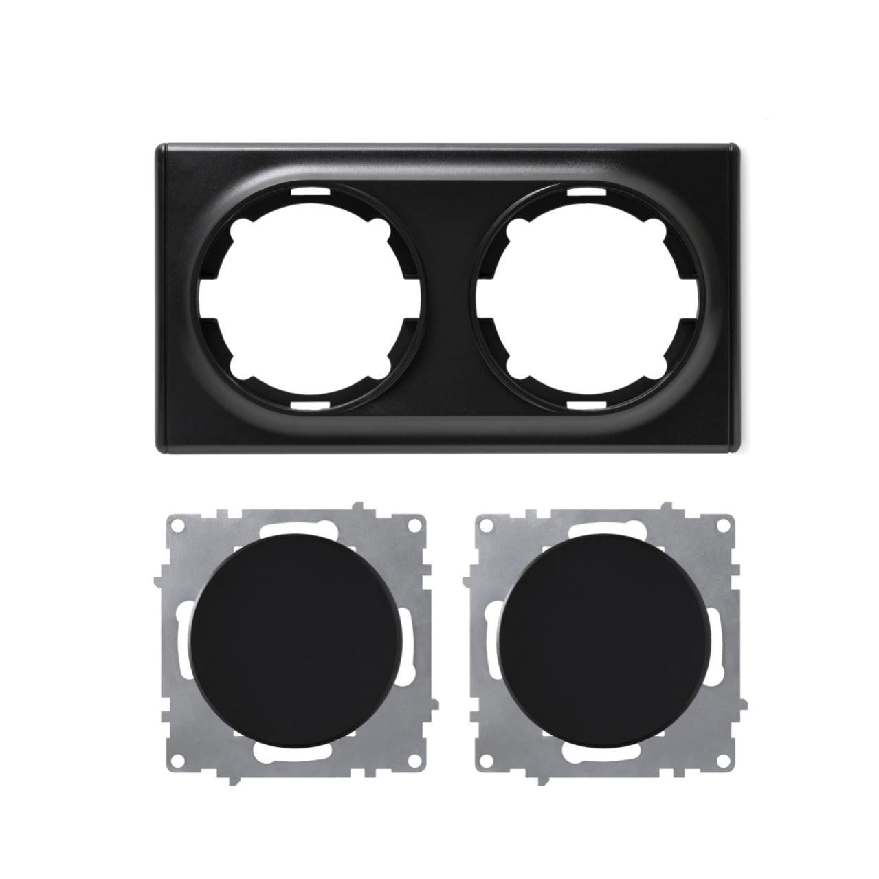 Plaque 2 postes Florence + 2 Interrupteurs simple allumage-"Noir ...