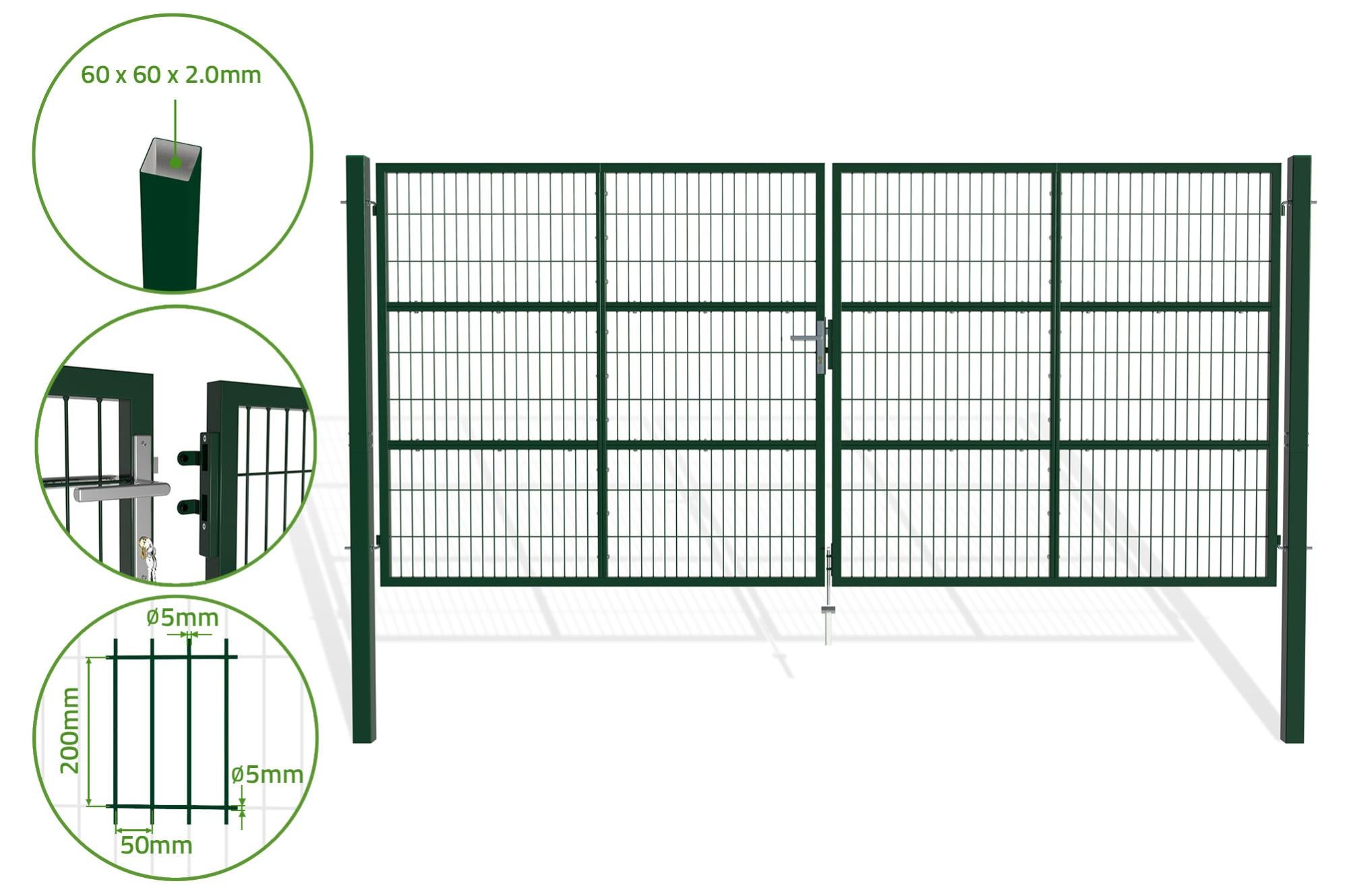 Cancello a battente in rete metallica 4m RAZO 400B180 Verde | Leroy Merlin
